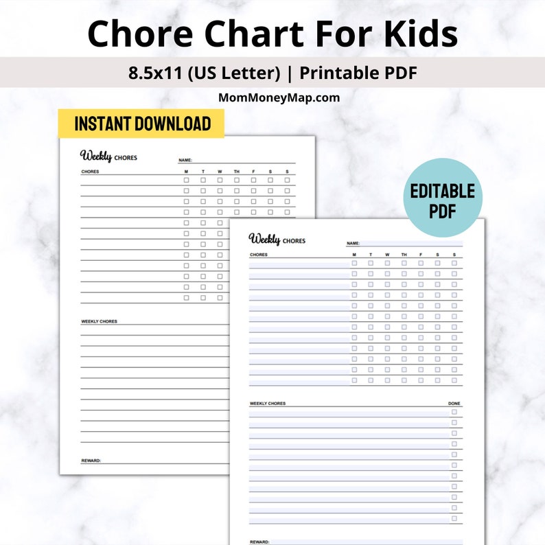 Kids Chore Chart Printable PDF, Kids Daily Tasks, Kids Visual Chore ...