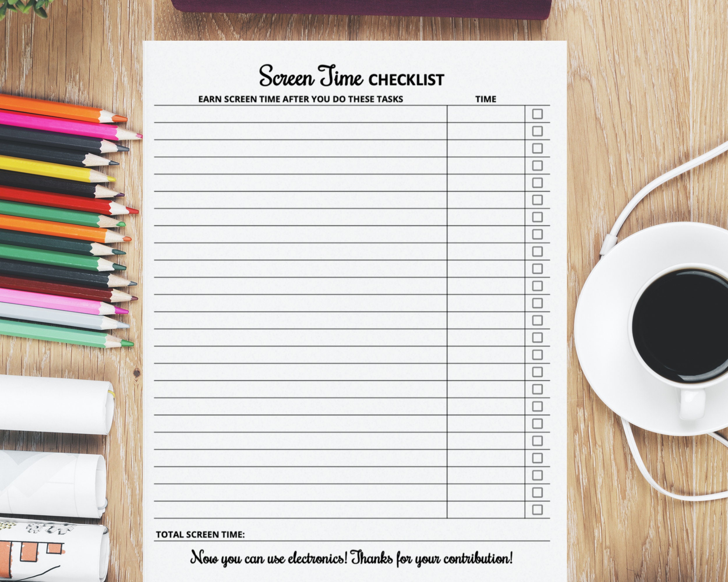 Screen Time Checklist Printable PDF, Screen Time Chore Chart, Editable ...
