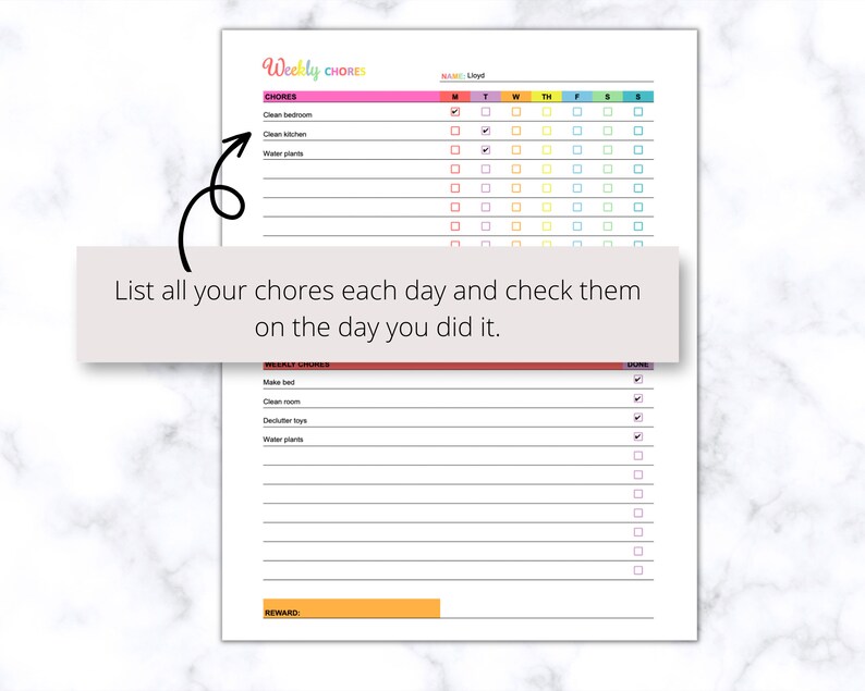Multi-color Kids Chore Chart Printable PDF, Kids Daily Tasks, Kids ...