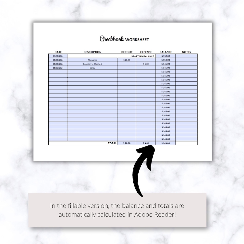 Checkbook Worksheet Printable PDF. Check Register Reconciliation ...