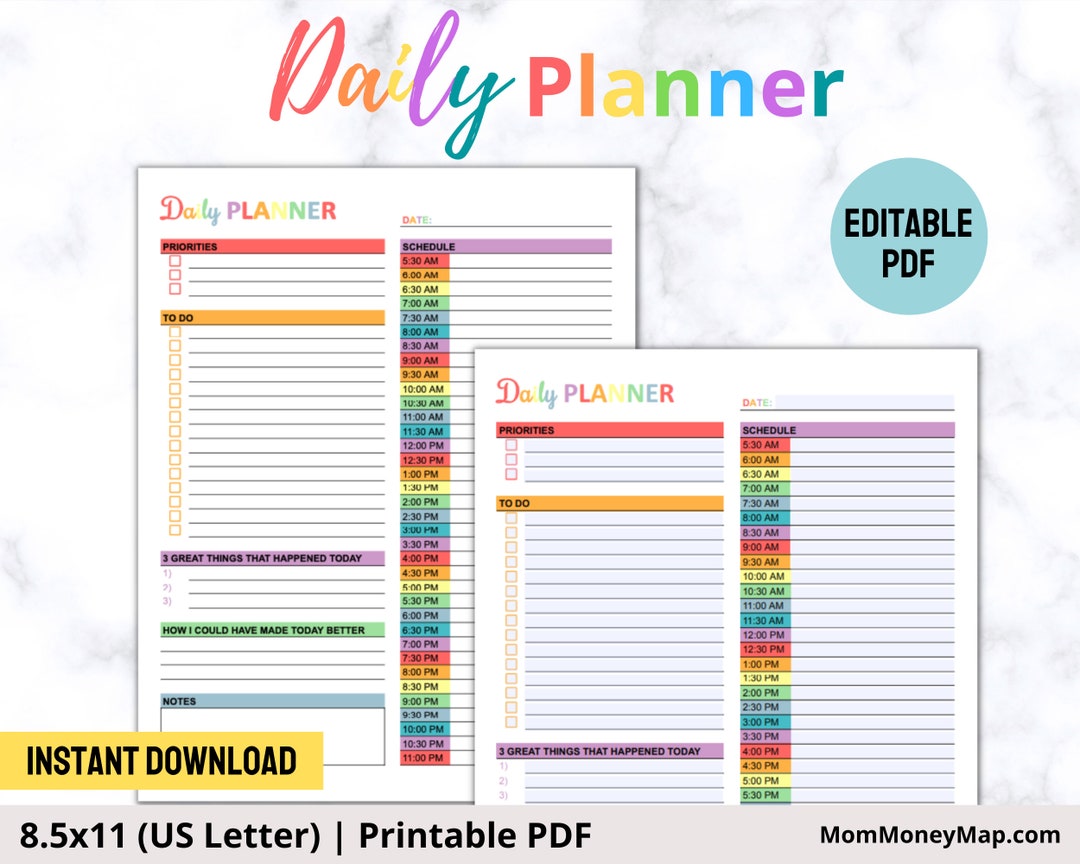 Multi-color Daily Planner Printable PDF Daily Organizer - Etsy