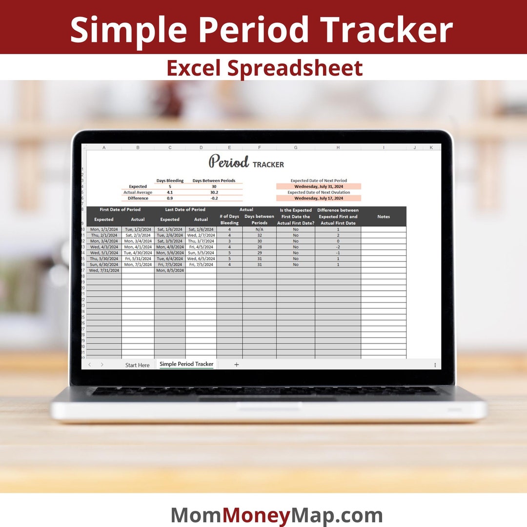 Simple Period Tracker Excel Spreadsheet, Menstrual Cycle Tracker ...