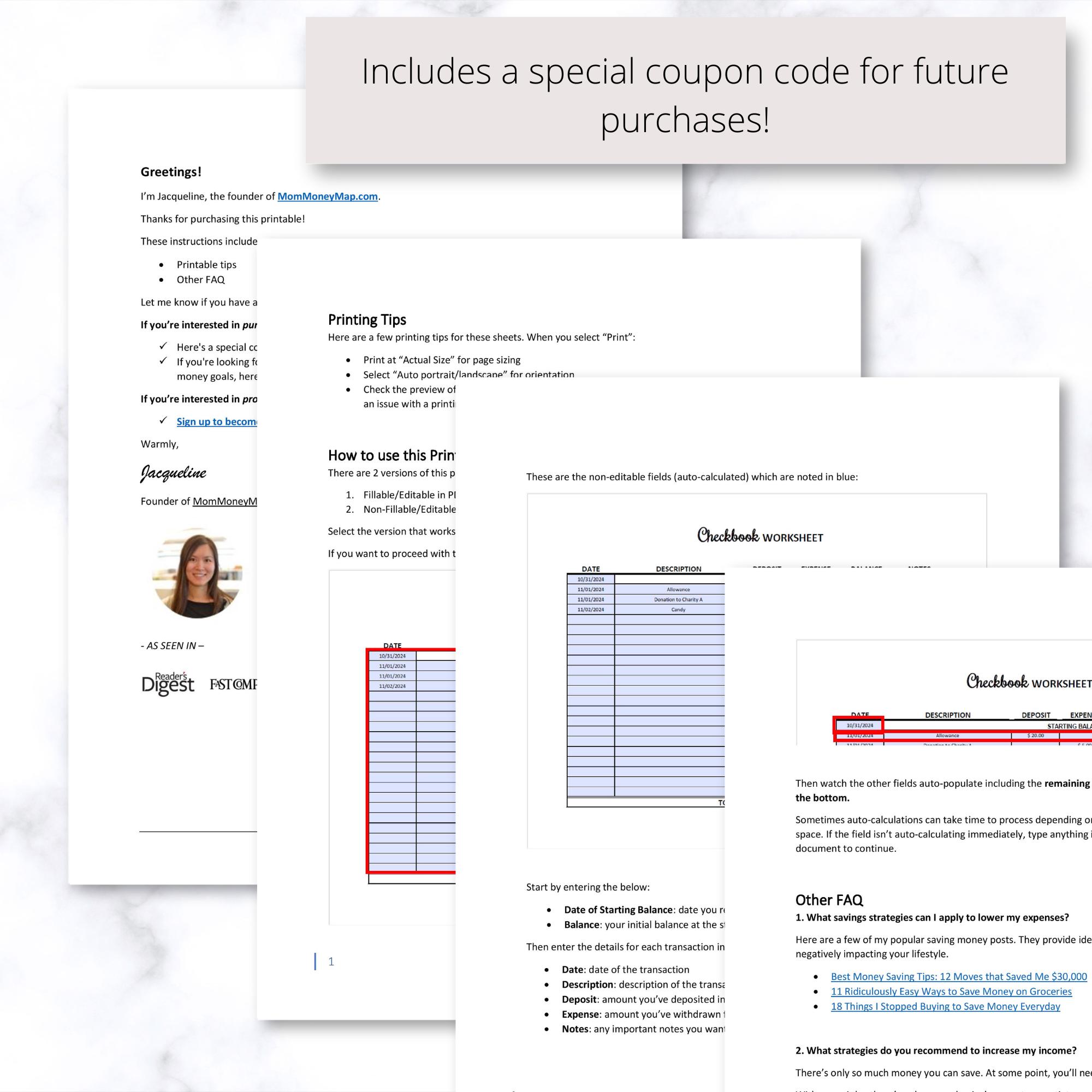 Checkbook Worksheet Printable PDF. Check Register Reconciliation ...