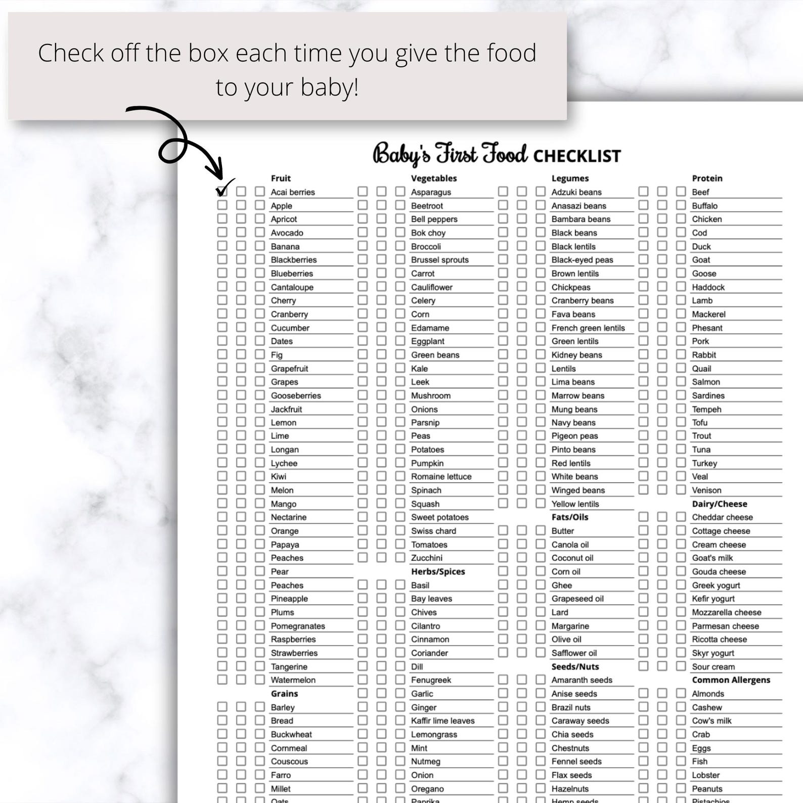 Baby's First Foods Checklist Printable PDF, Baby Food Tracker, Baby ...