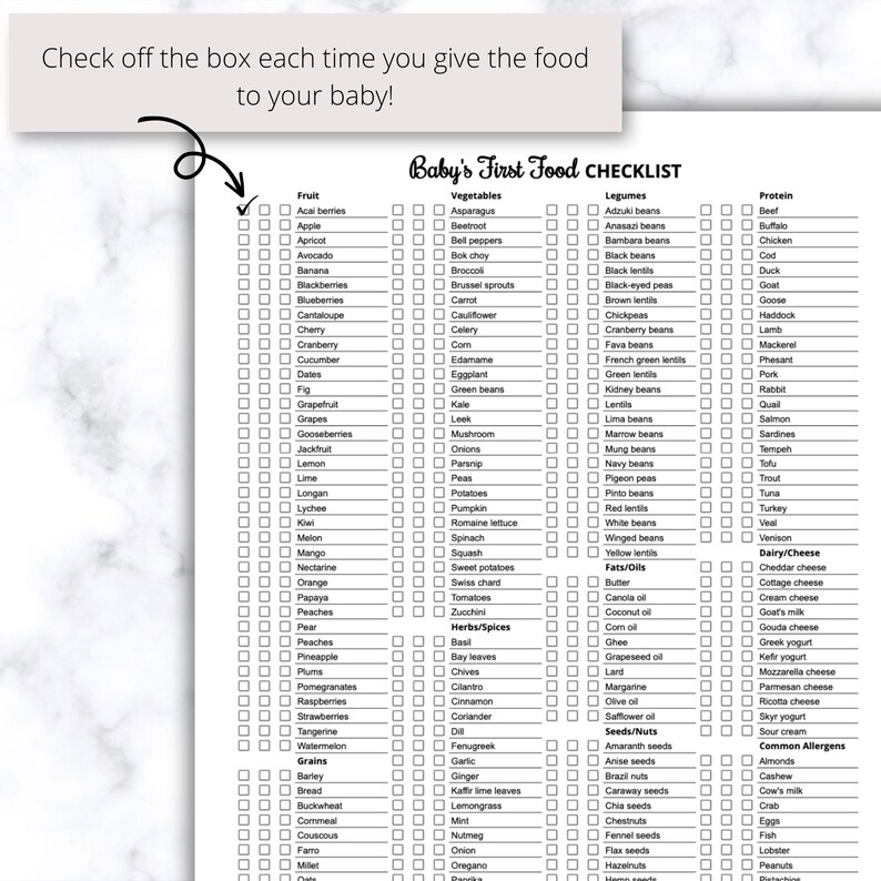 Baby's First Foods Checklist Printable PDF, Baby Food Tracker, Baby ...