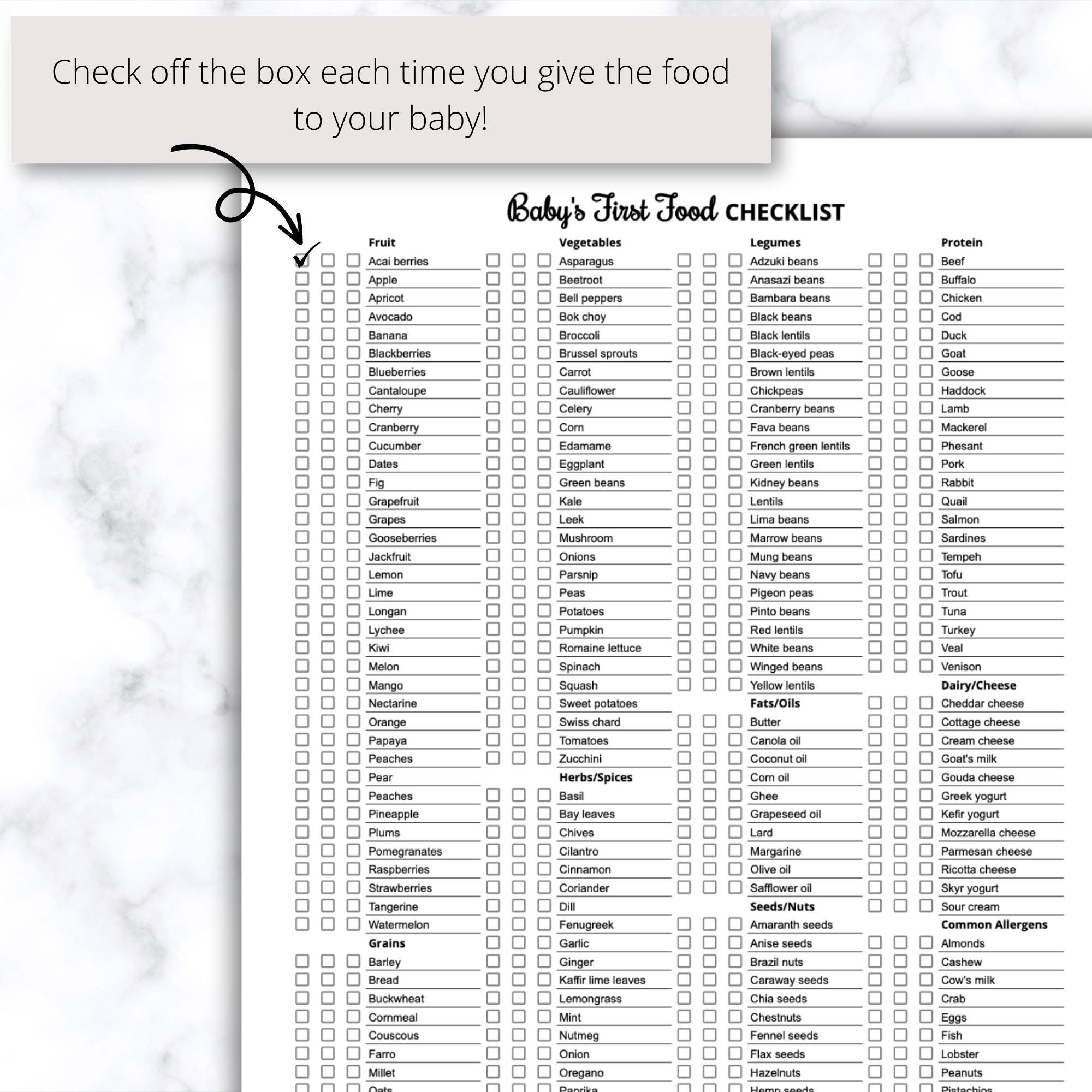 Baby's First Foods Checklist Printable PDF, Baby Food Tracker, Baby ...