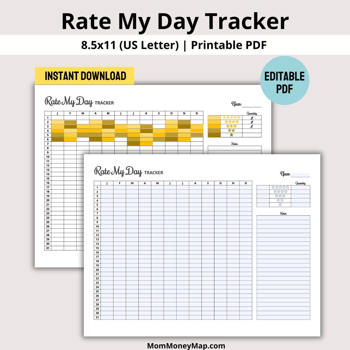 Rate My Day Tracker Printable PDF, Daily Self-reflection Printable ...