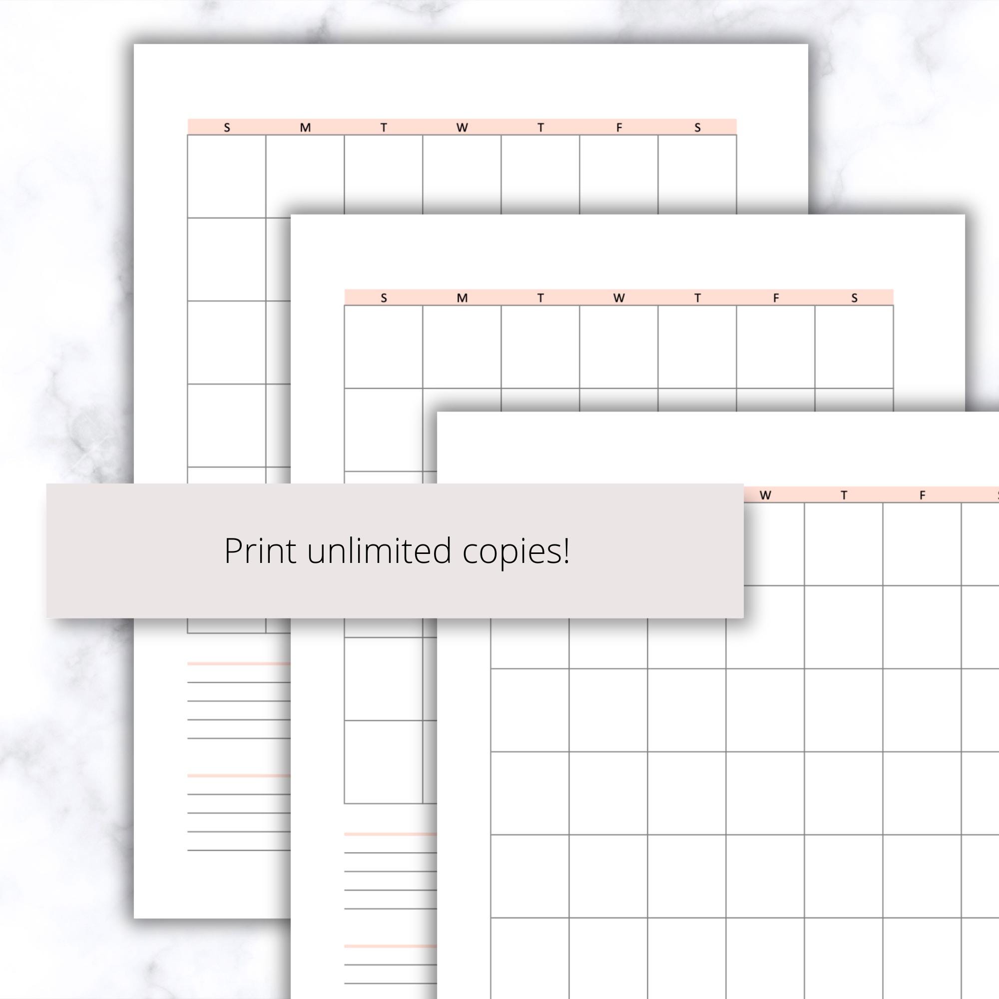 Monthly Calendar Printable Color PDF, Blank Monthly Calendar Pages ...
