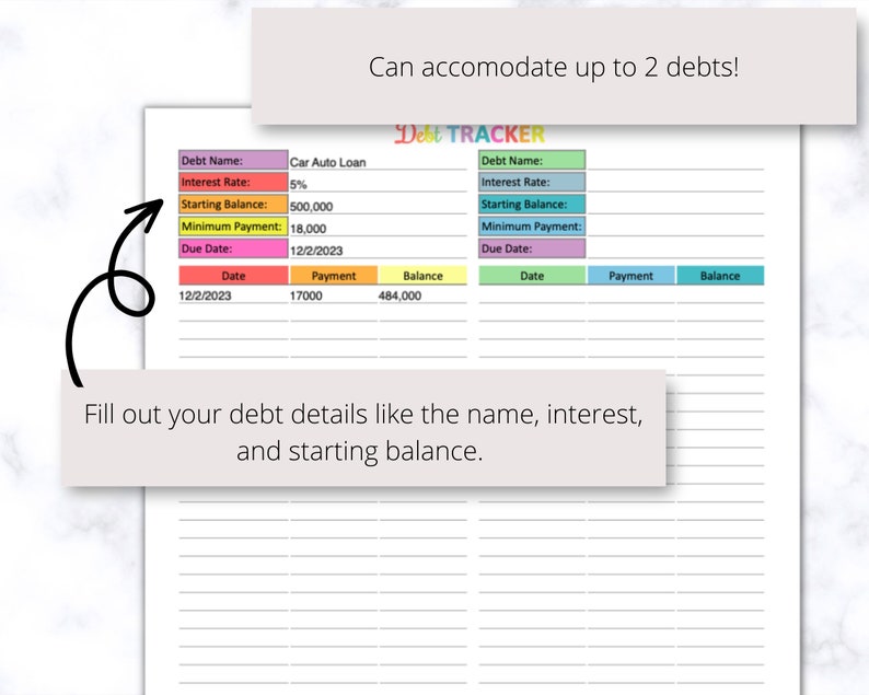 Multi-color Debt Tracker Printable PDF, Debt Payoff Tracker, Debt ...