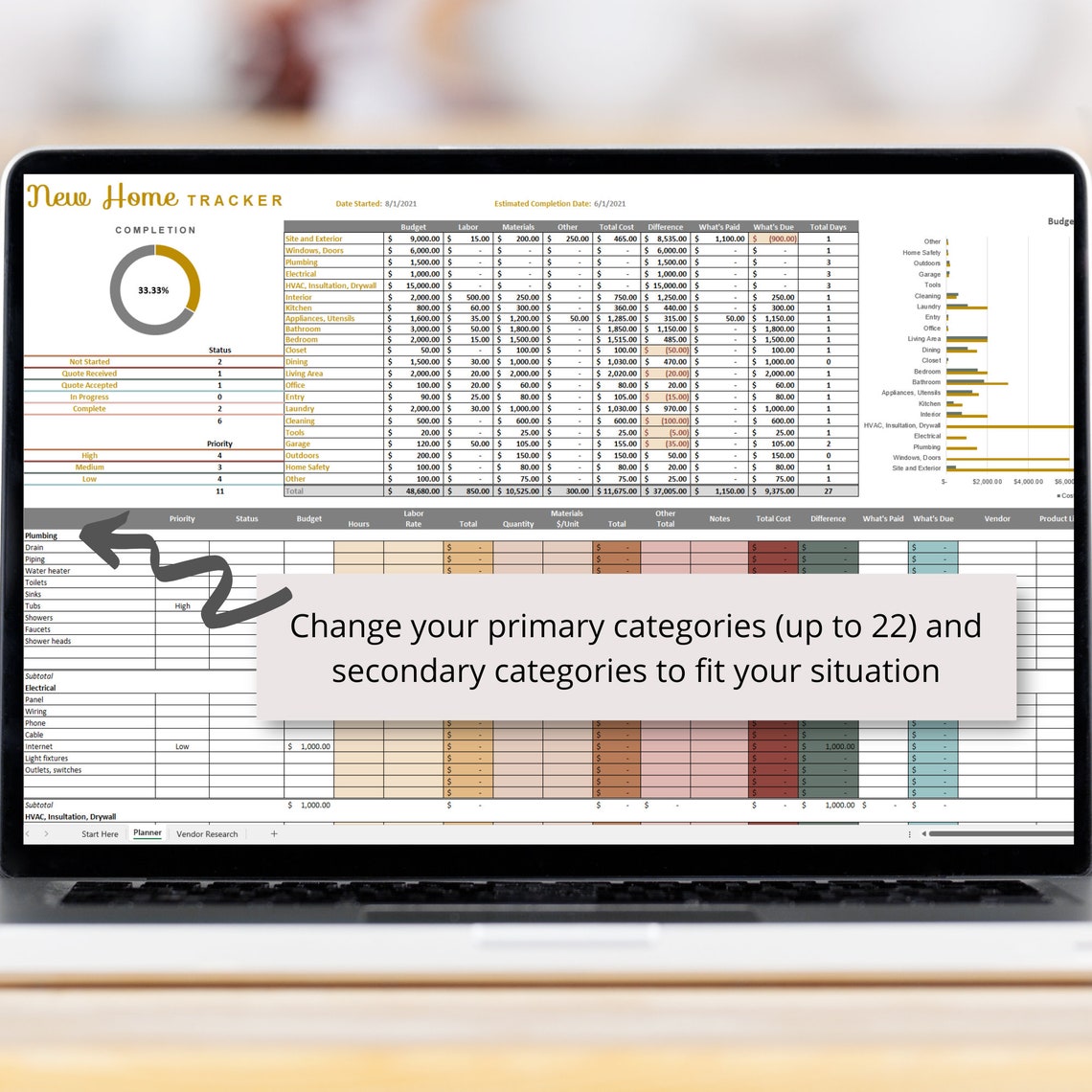 New House Cost Tracker Excel Spreadsheet, New Home Building Financial ...