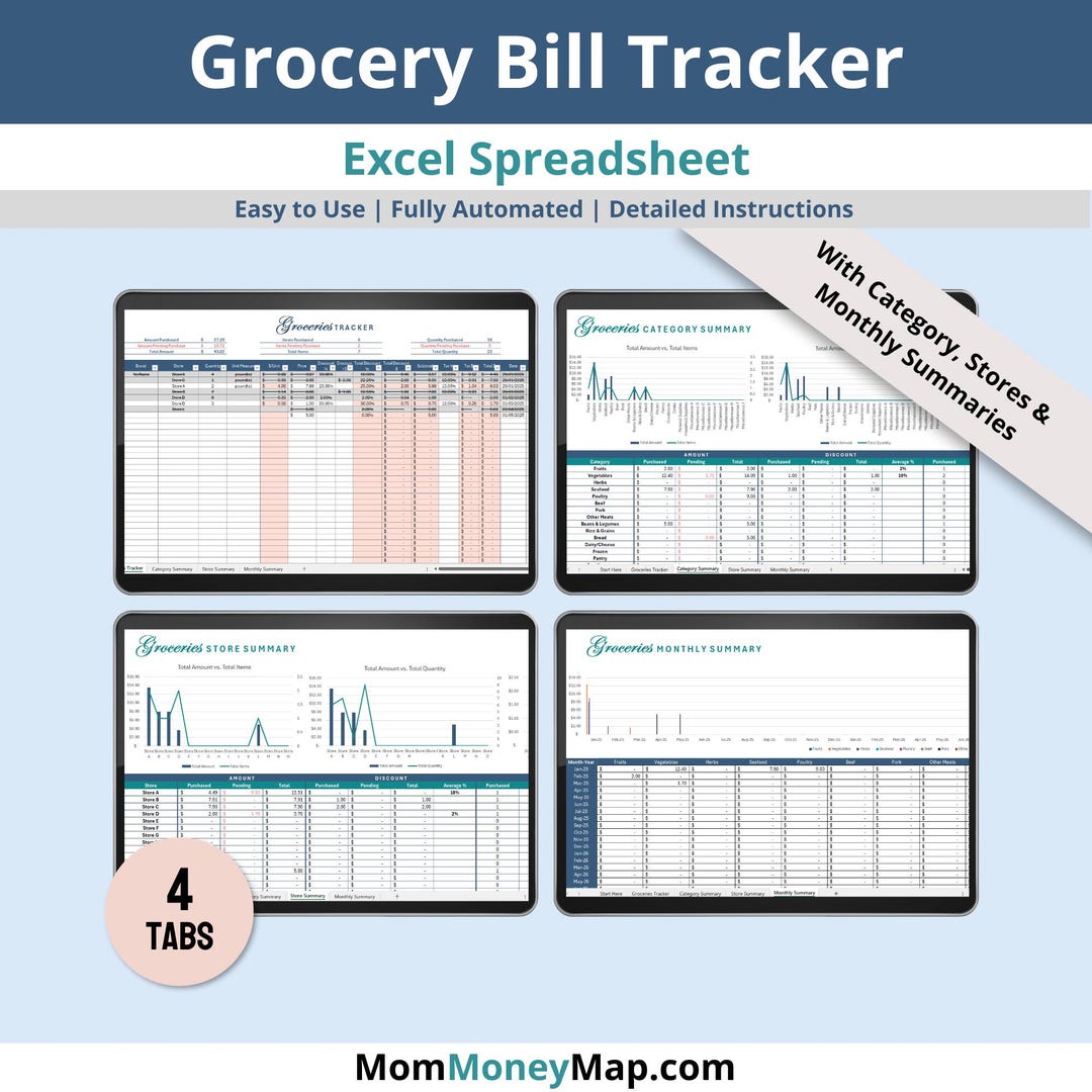 Grocery Bill Tracker Excel Spreadsheet, Grocery Bills Budget Plan ...