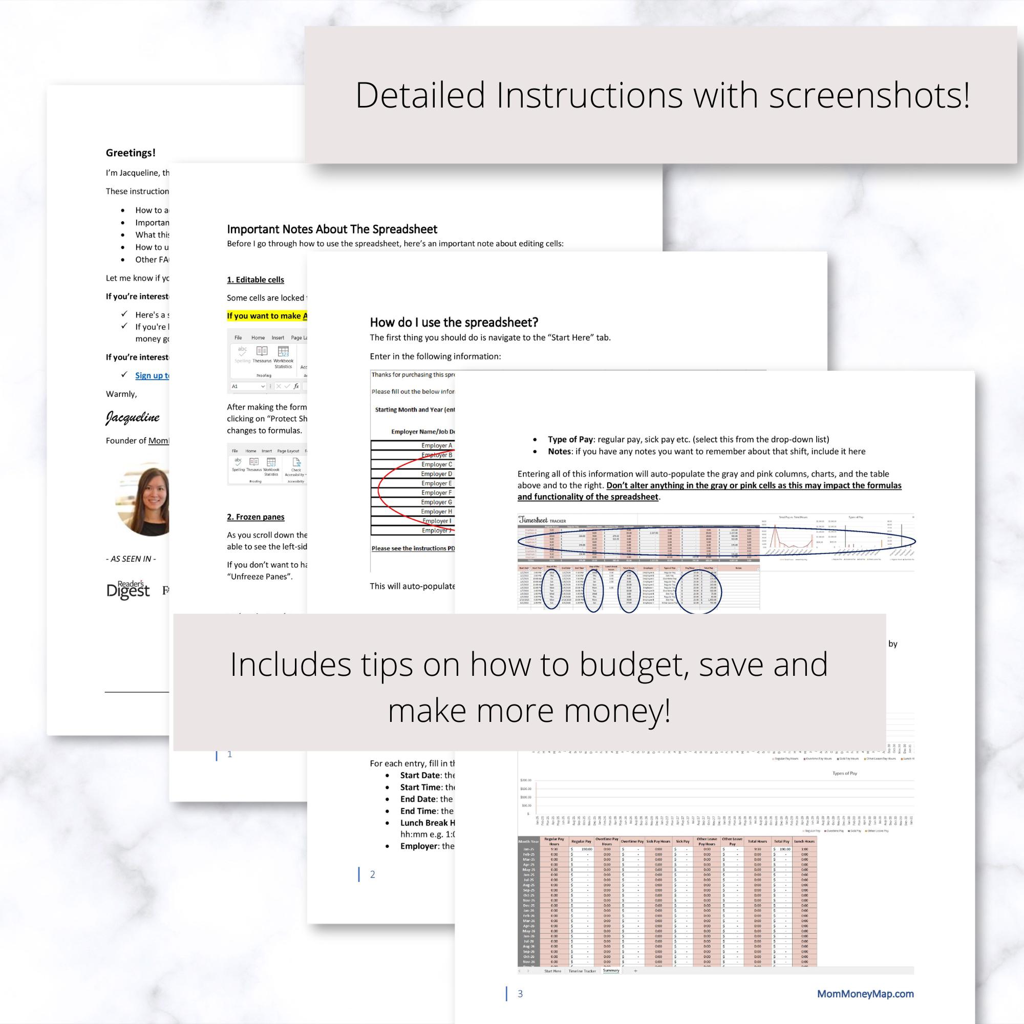 Timesheet Tracker Excel Spreadsheet With Monthly and Annual Summaries ...