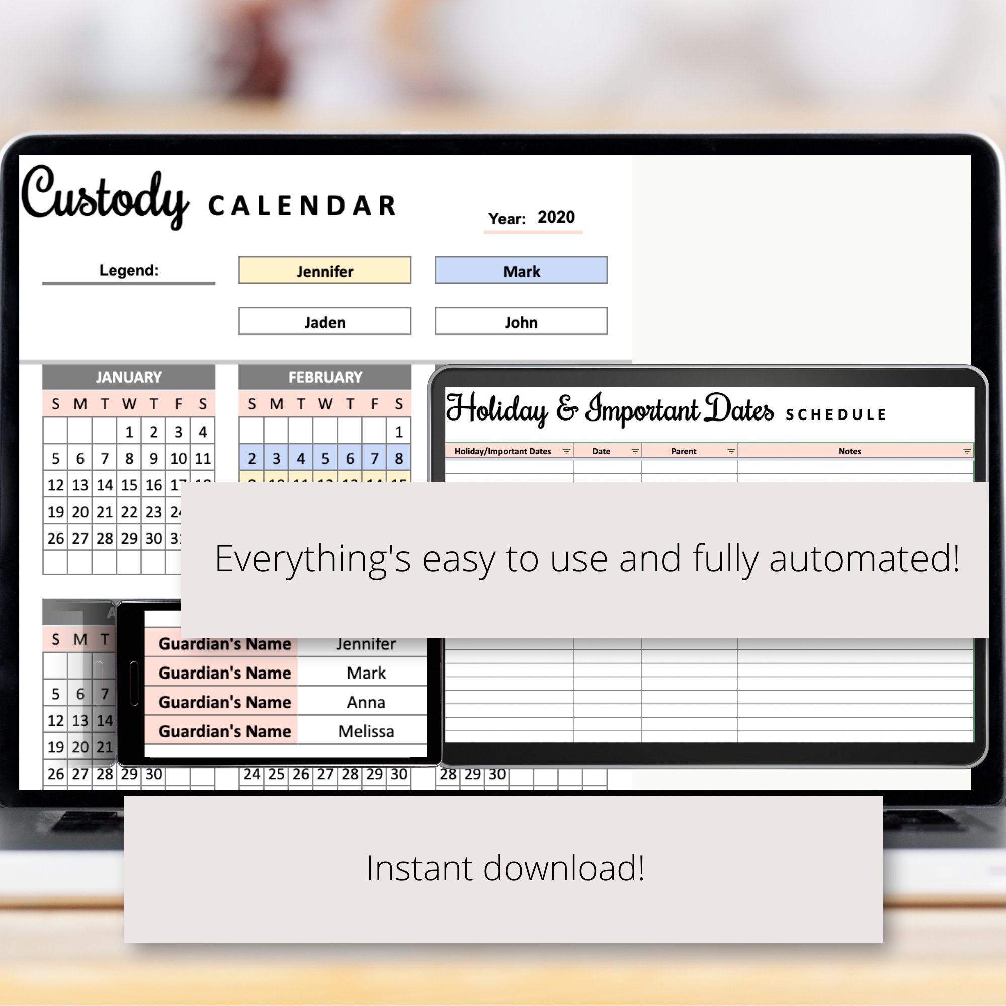 4 Guardians Co-parenting Calendar Google Sheets Spreadsheet, Co ...