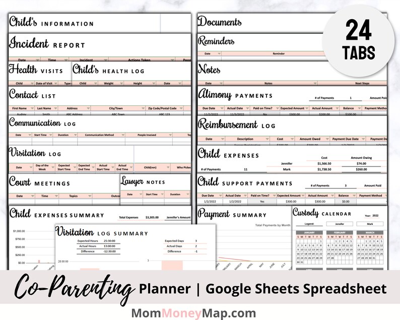 Co-parenting Planner Google Sheets Spreadsheet Child Custody - Etsy