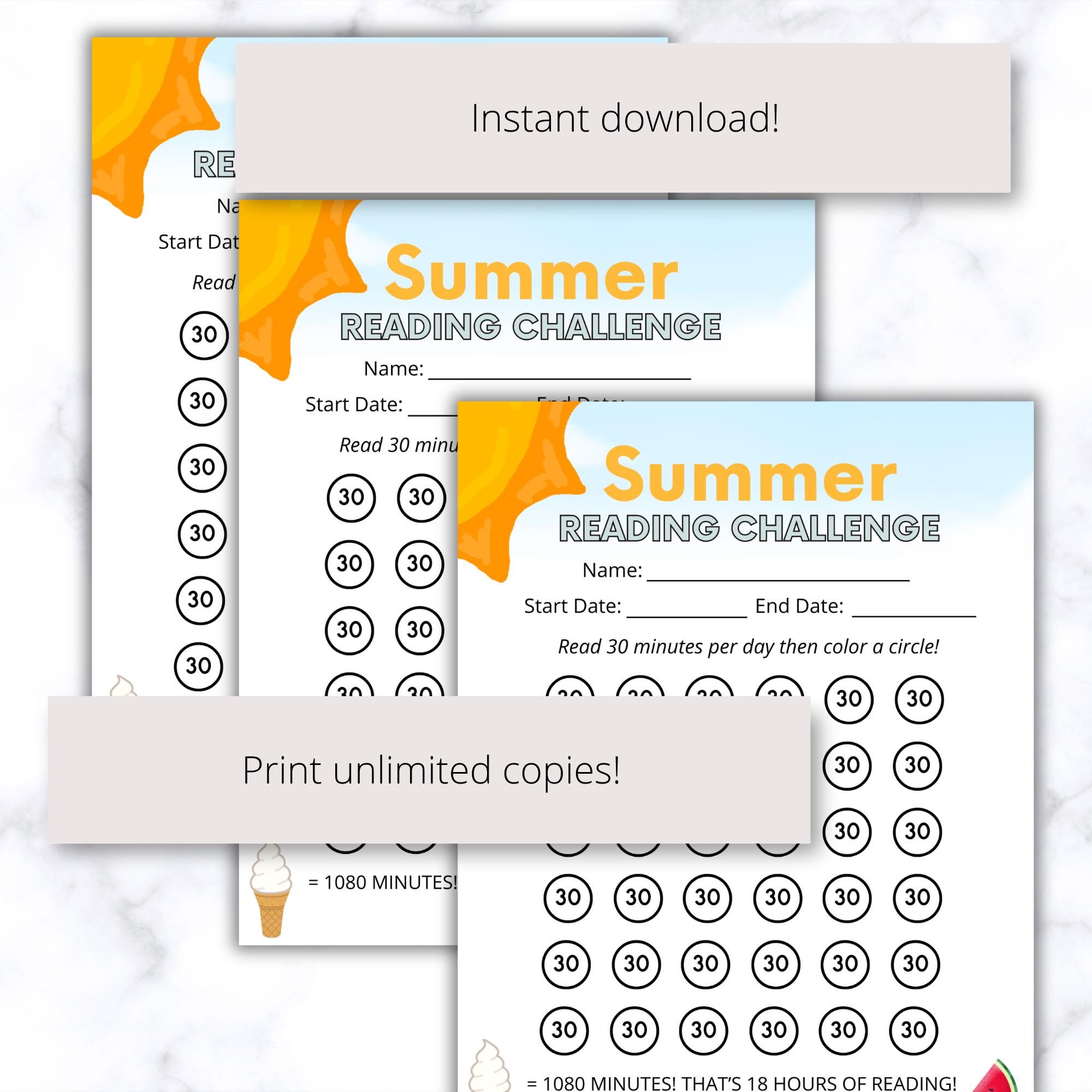 Summer Reading Challenge Printable PDF, Reading Daily Goals Printable ...
