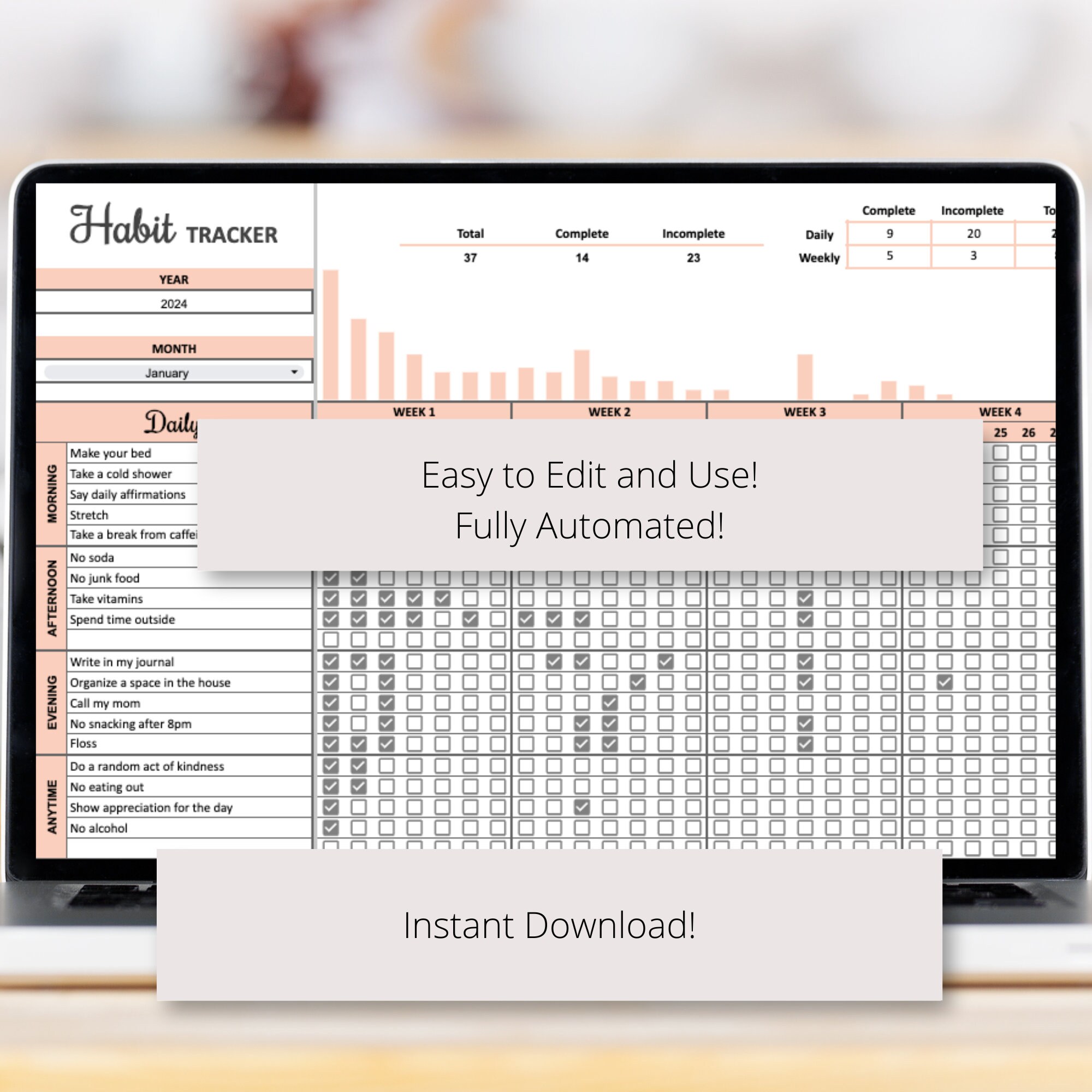 Habit Tracker Google Spreadsheets, Daily and Weekly Habits Tracker ...