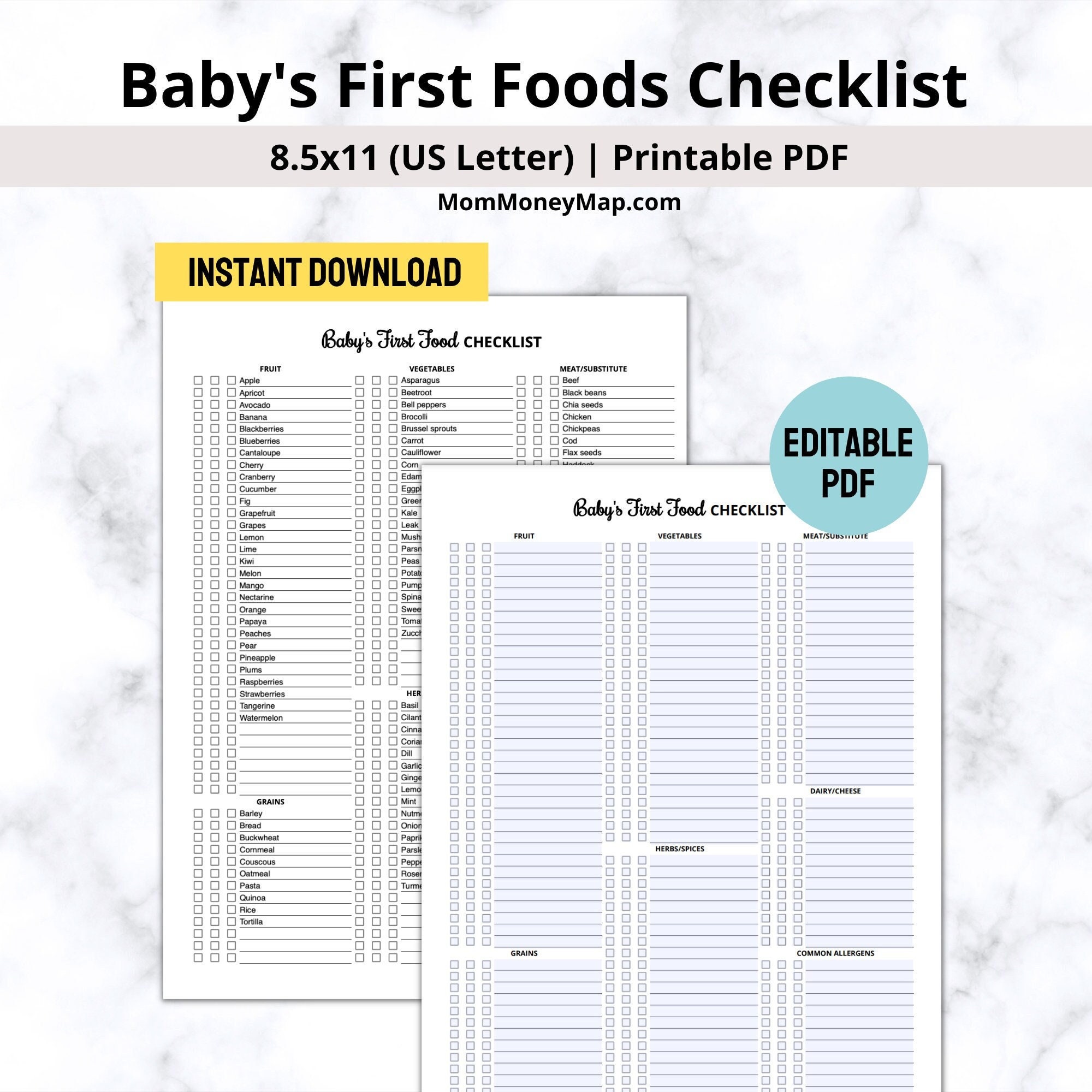 Baby's First Foods Checklist Printable PDF, Baby Food Tracker, Baby ...