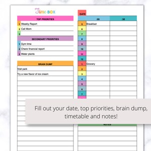 Multi-color Time Box Planner Printable PDF, Daily Time Planner, Time ...