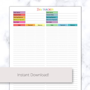 Multi-color Debt Tracker Printable PDF, Debt Payoff Tracker, Debt ...
