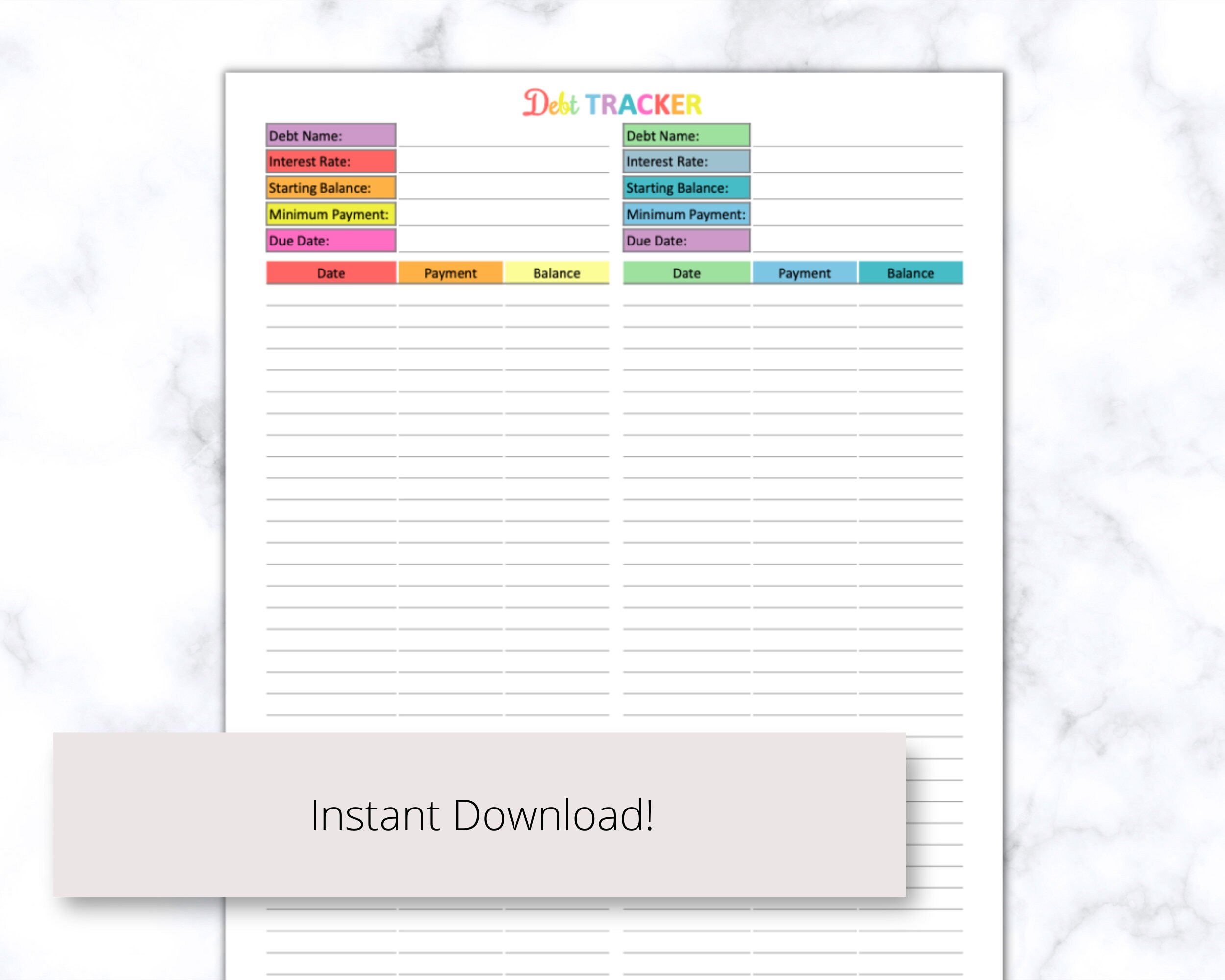 Multi-color Debt Tracker Printable PDF, Debt Payoff Tracker, Debt ...
