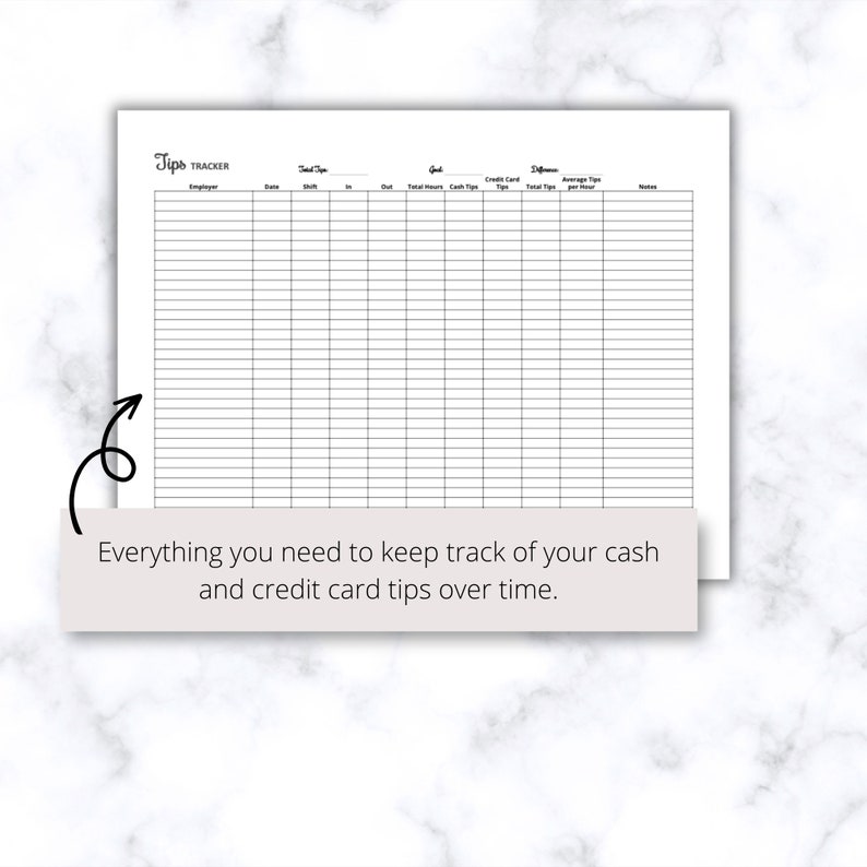 Tips Tracker Printable PDF, Track Daily Tips for Taxes, Server Tips ...