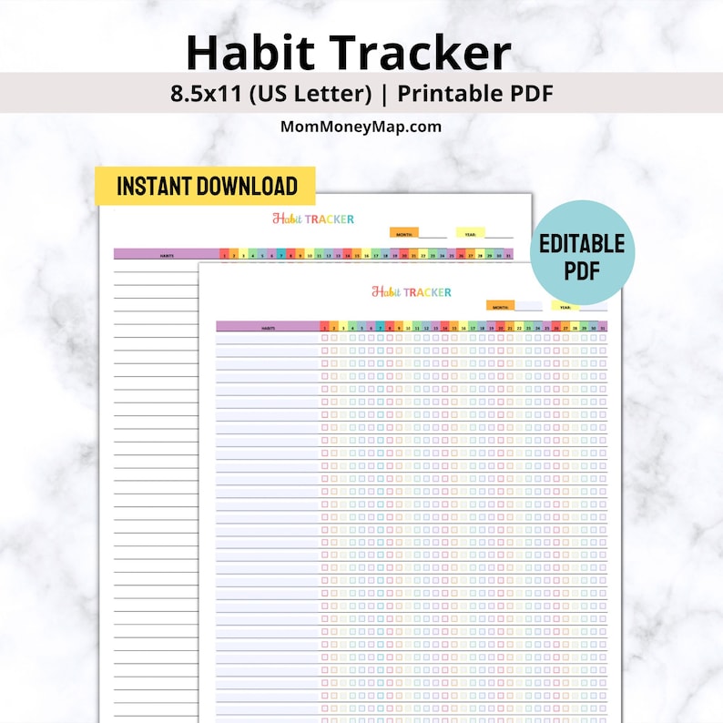 Multi-color Habit Tracker Printable PDF, Editable Habit List, Habit ...
