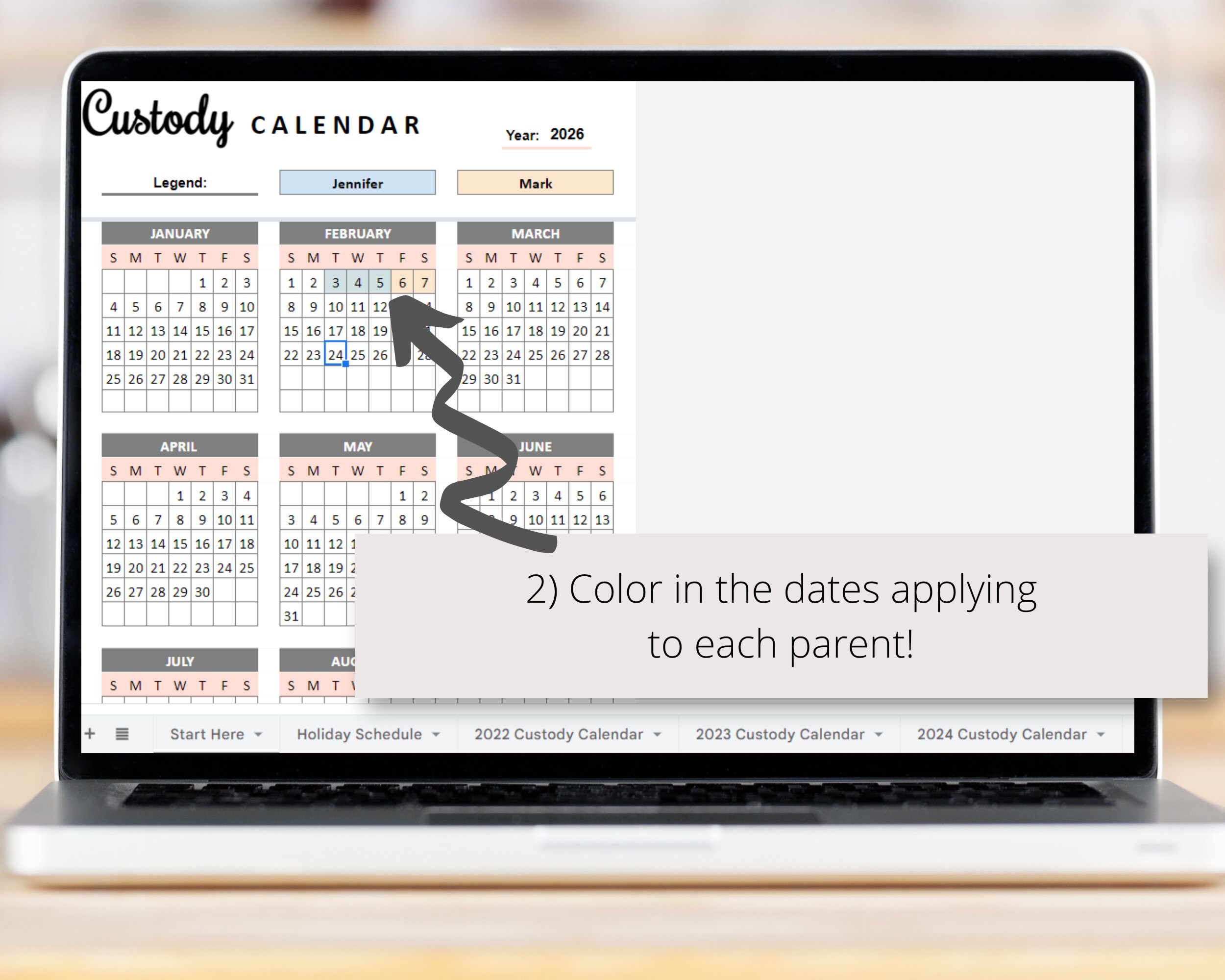 Co-parenting Calendar With Child's Information Google Sheets ...