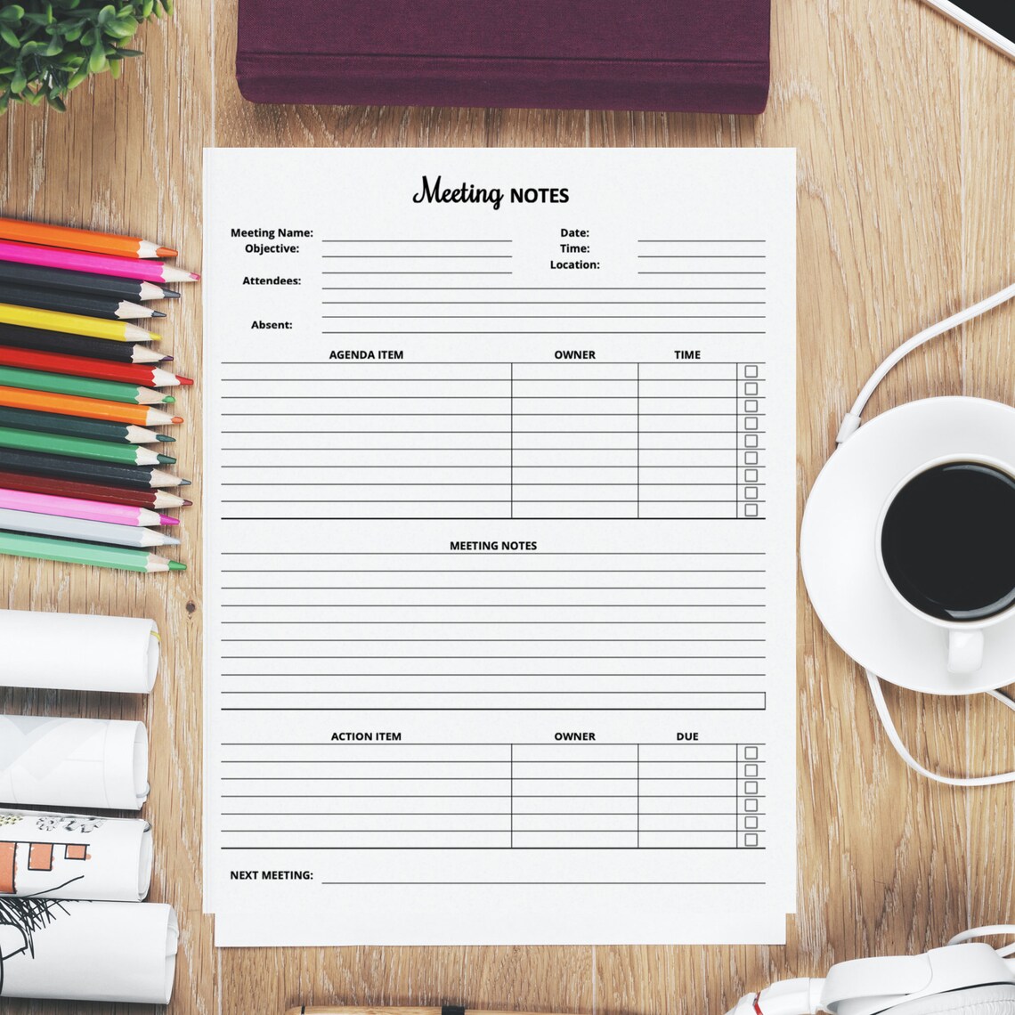 Meeting Minutes Printable PDF, Editable Agenda and Minutes, Meeting ...