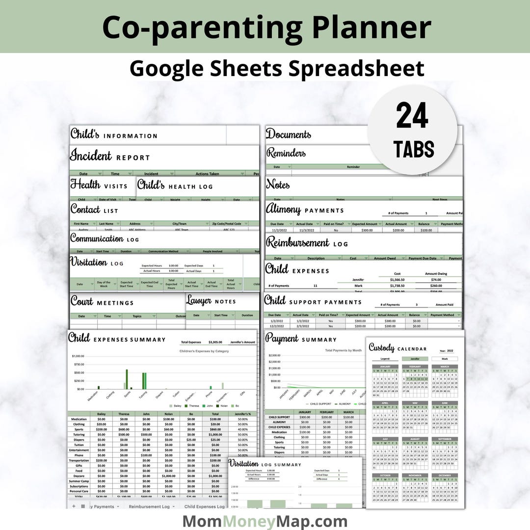 Co-parenting Planner Google Sheets Spreadsheet, Child Custody Planner ...