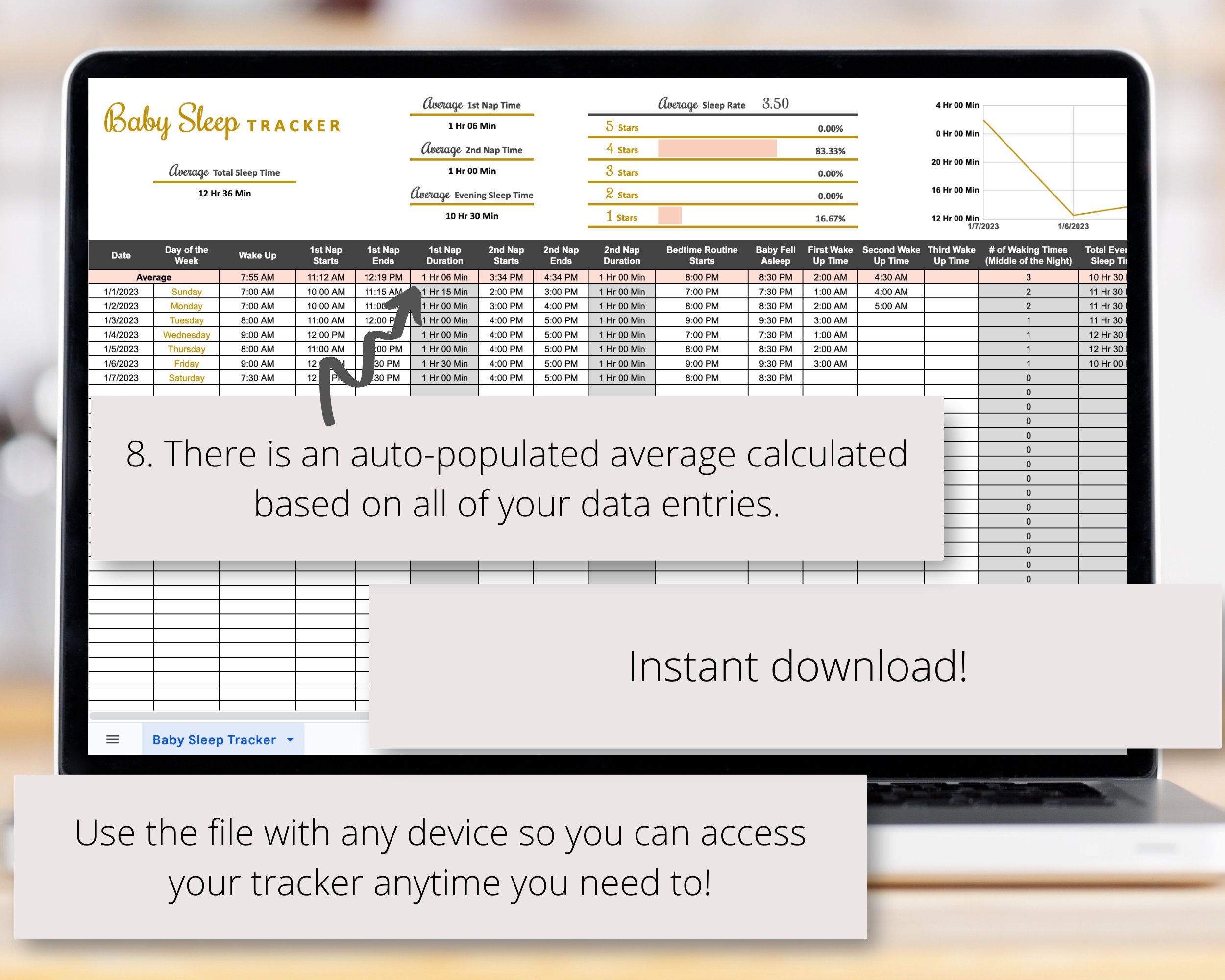 Baby Sleep Tracker Google Sheets Spreadsheet, Baby Sleep Log Template ...