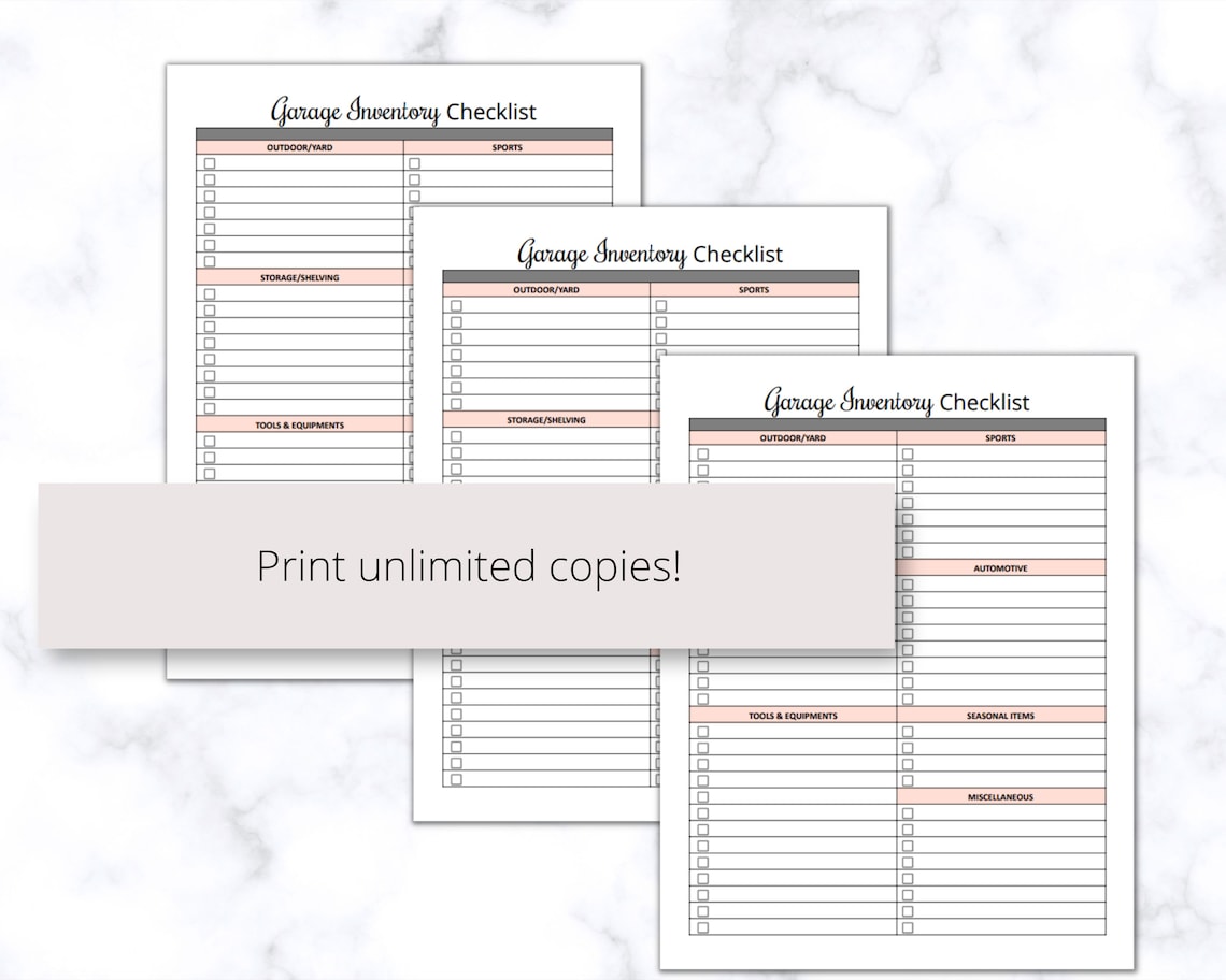 Garage Inventory Checklist Printable PDF, Garage Decluttering Guide ...