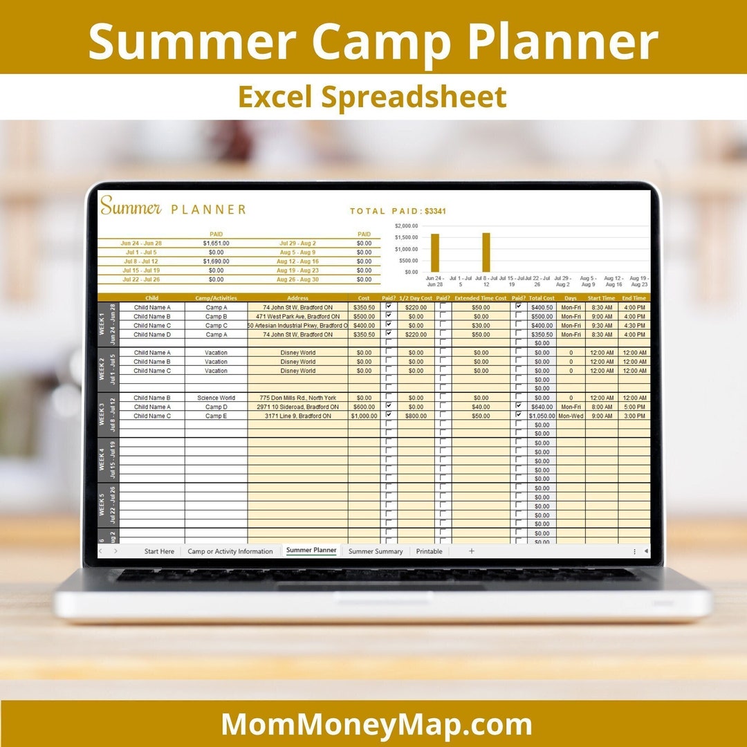 Summer Camp Planner Excel Spreadsheet, Summer Camp Organizer, Camp ...