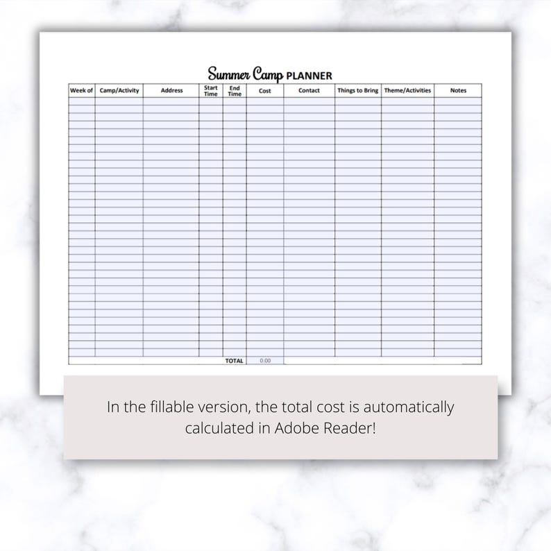 Summer Camp Planner Printable PDF, Summer Camp Organizer, Camp ...