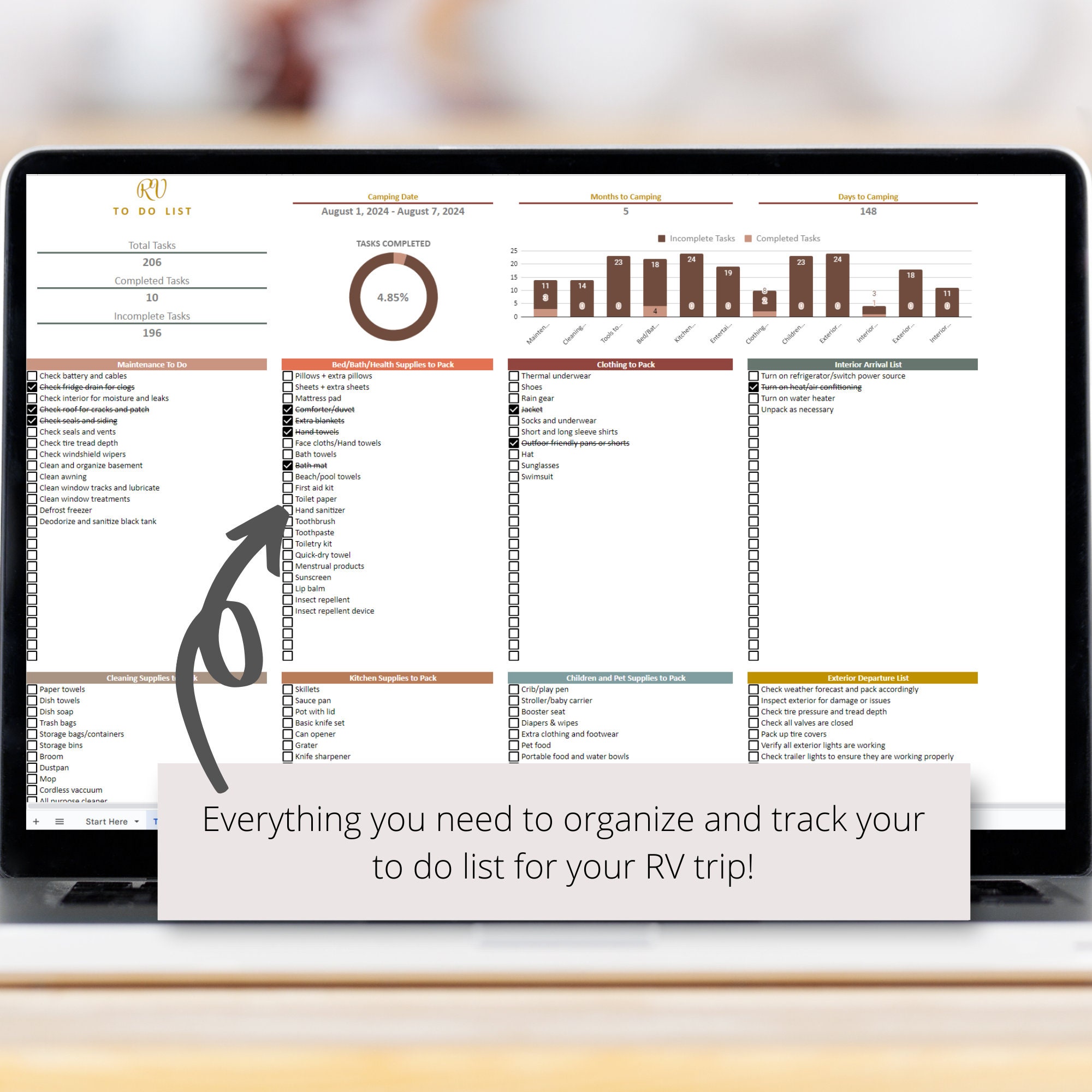 RV to Do List Google Sheets Spreadsheet,rv Camping Checklist Template ...