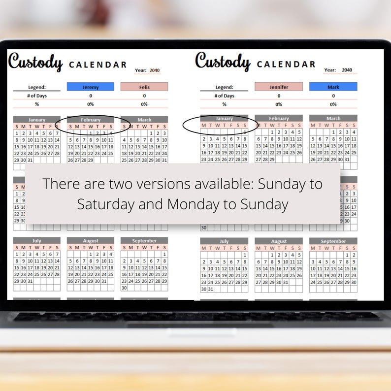 Co-parenting Calendar Excel Spreadsheet, Child Calendar, Custody ...