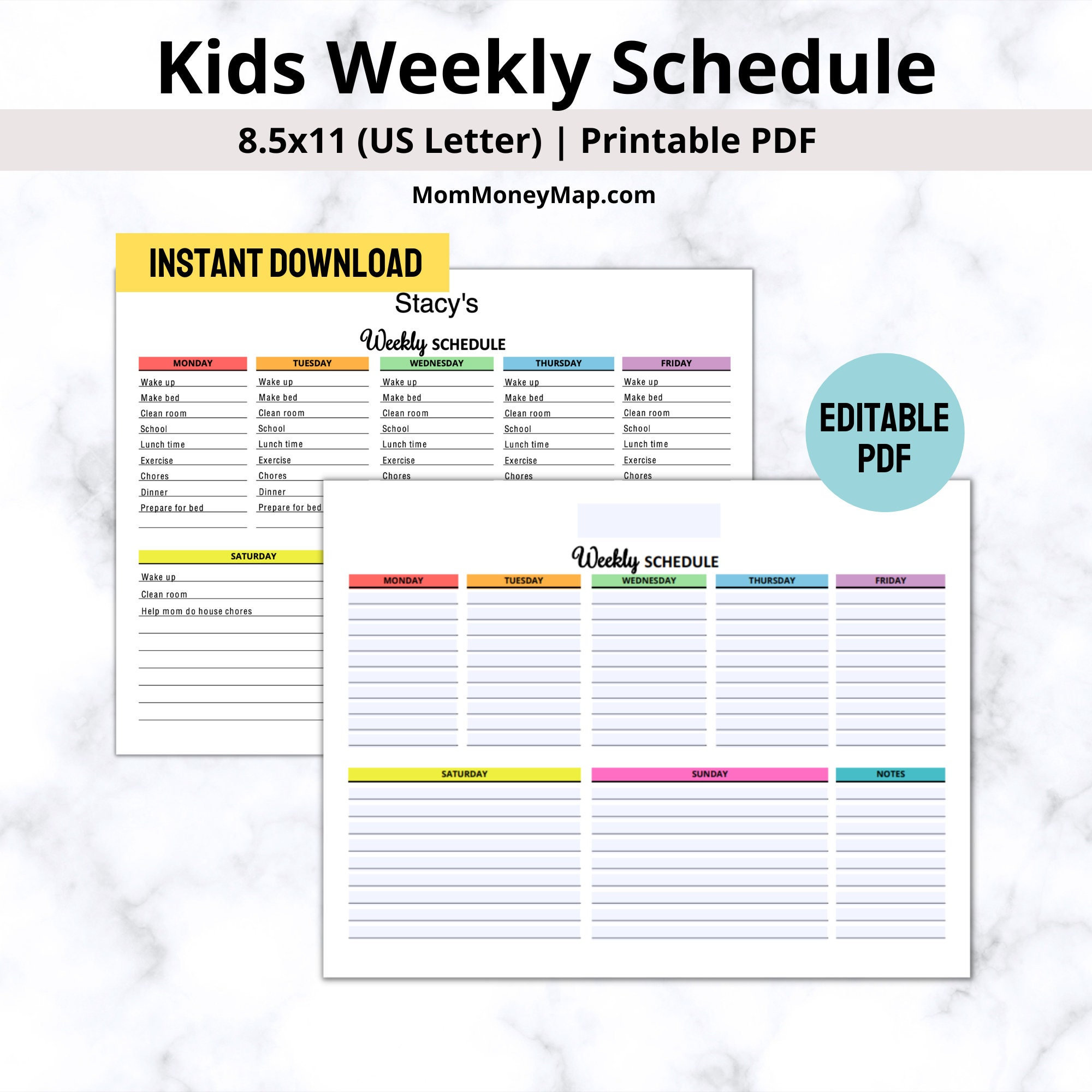 Kids Weekly Schedule Printable PDF, Kids Weekly Planner, Editable Kids ...