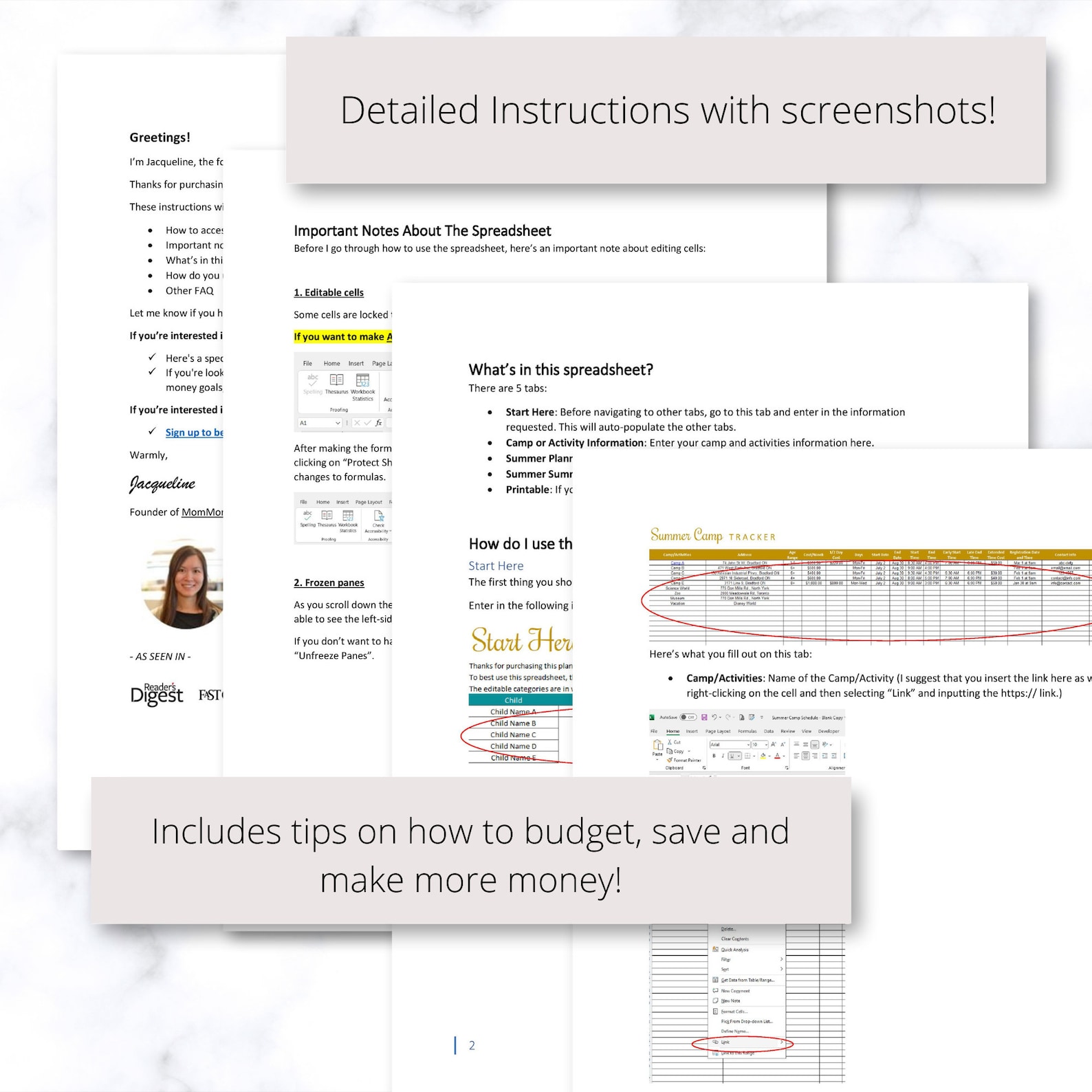 Summer Camp Planner Excel Spreadsheet, Summer Camp Organizer, Camp ...