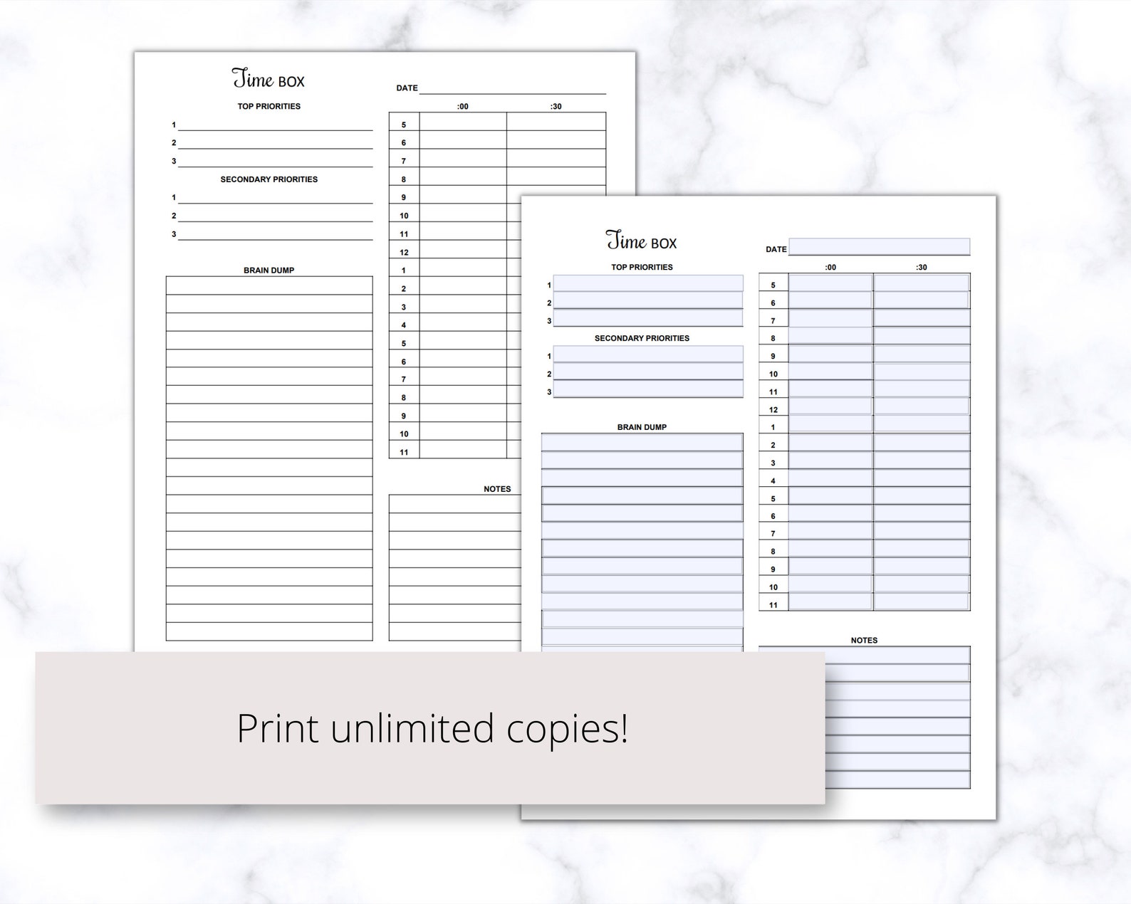 Time Box Planner Printable PDF, Daily Time Planner, Time Management ...