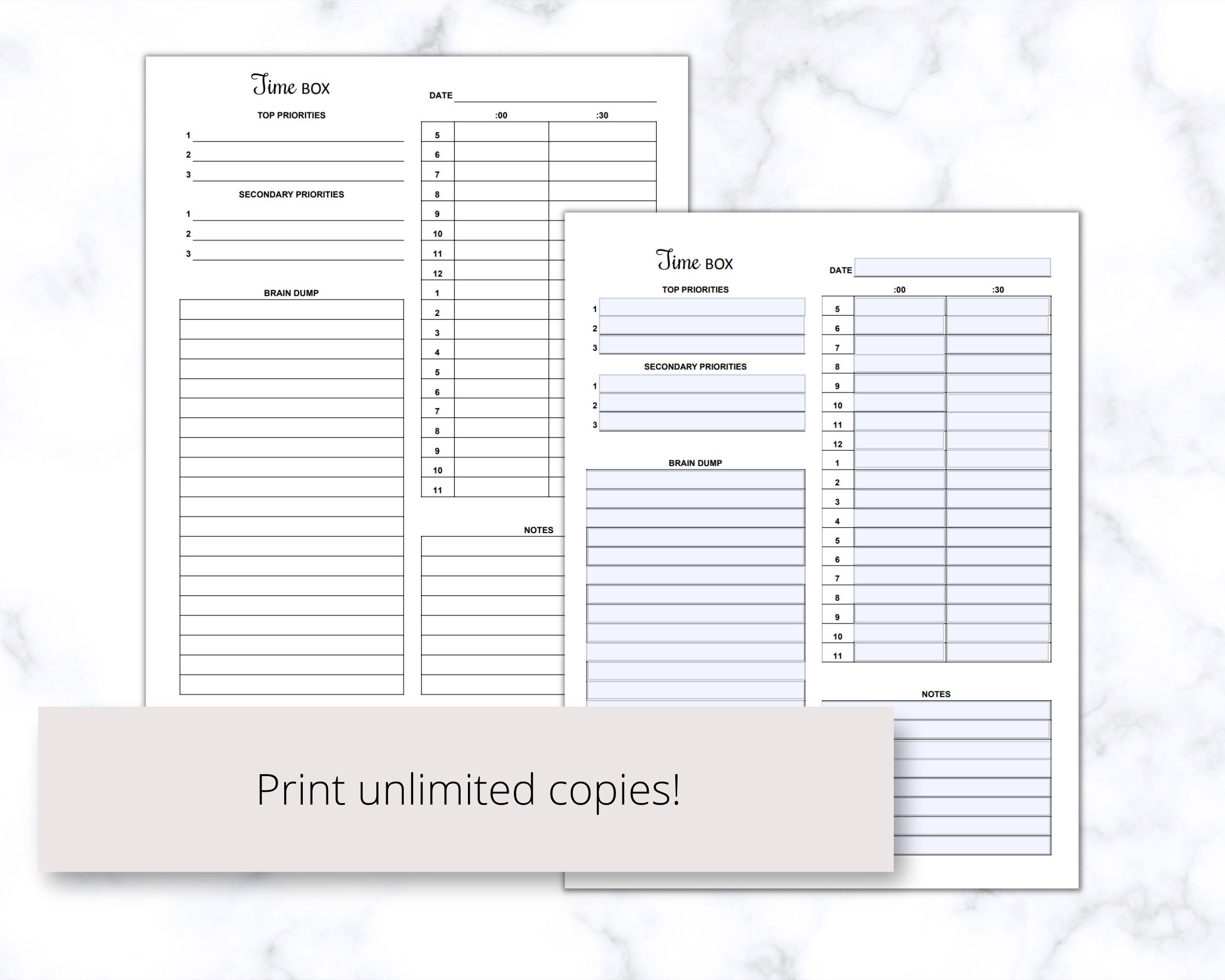 Time Box Planner Printable PDF, Daily Time Planner, Time Management ...