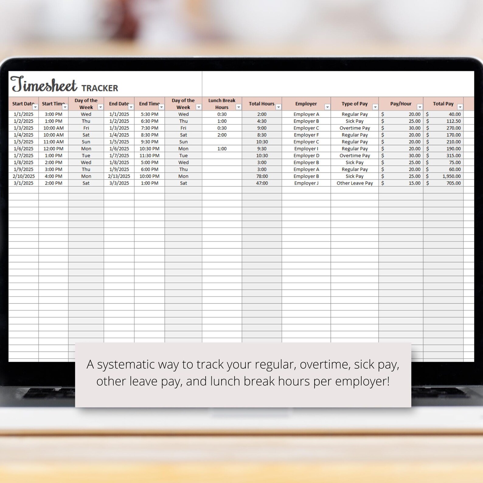 Simple Timesheet Tracker Excel Spreadsheet, Track Billable Hours Excel ...