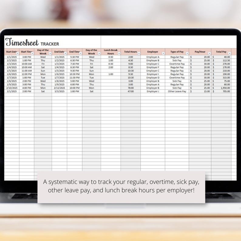 Simple Timesheet Tracker Excel Spreadsheet, Track Billable Hours Excel ...