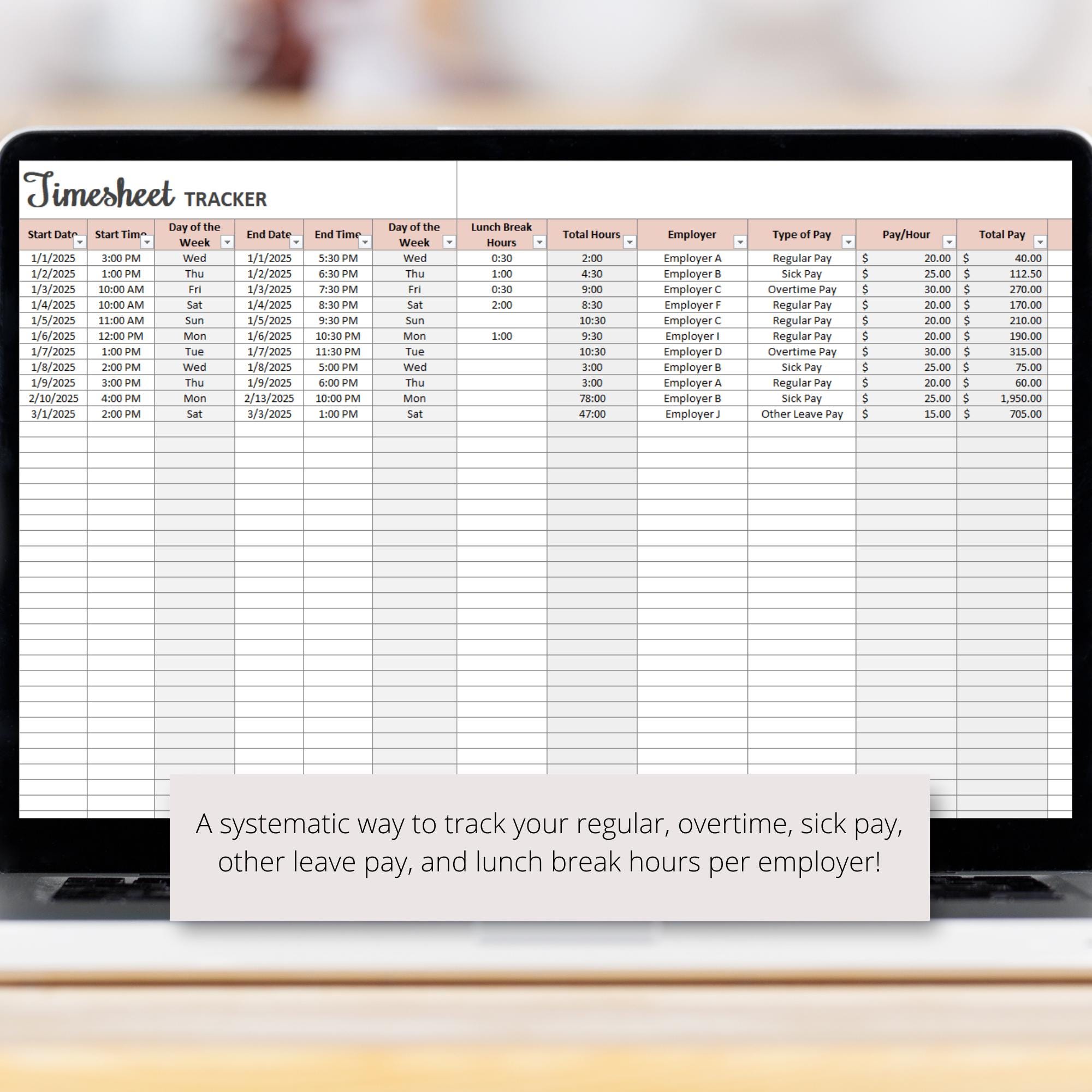 Simple Timesheet Tracker Excel Spreadsheet, Track Billable Hours Excel ...