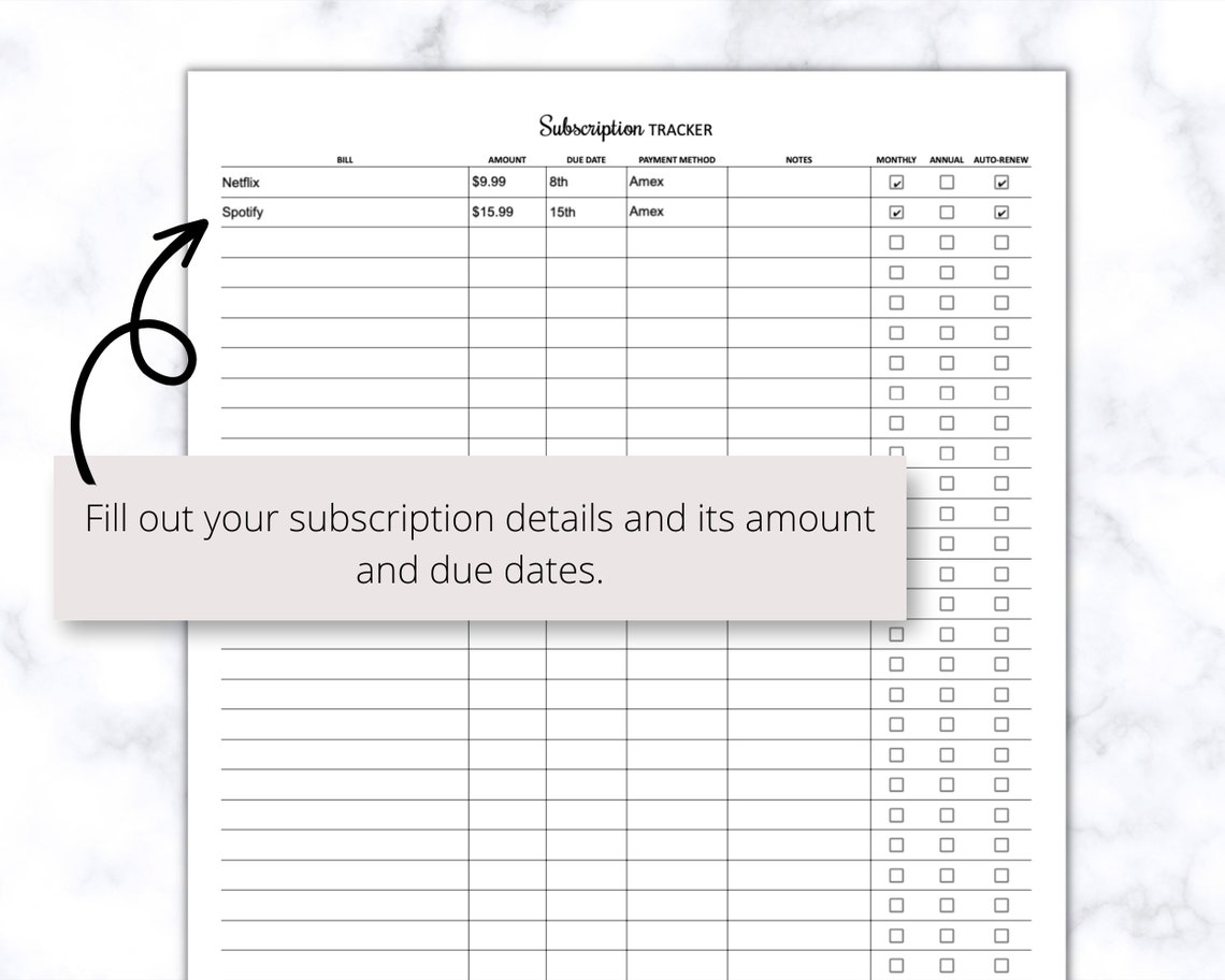 Subscription Tracker Printable PDF, Track Your Monthly Subscriptions ...