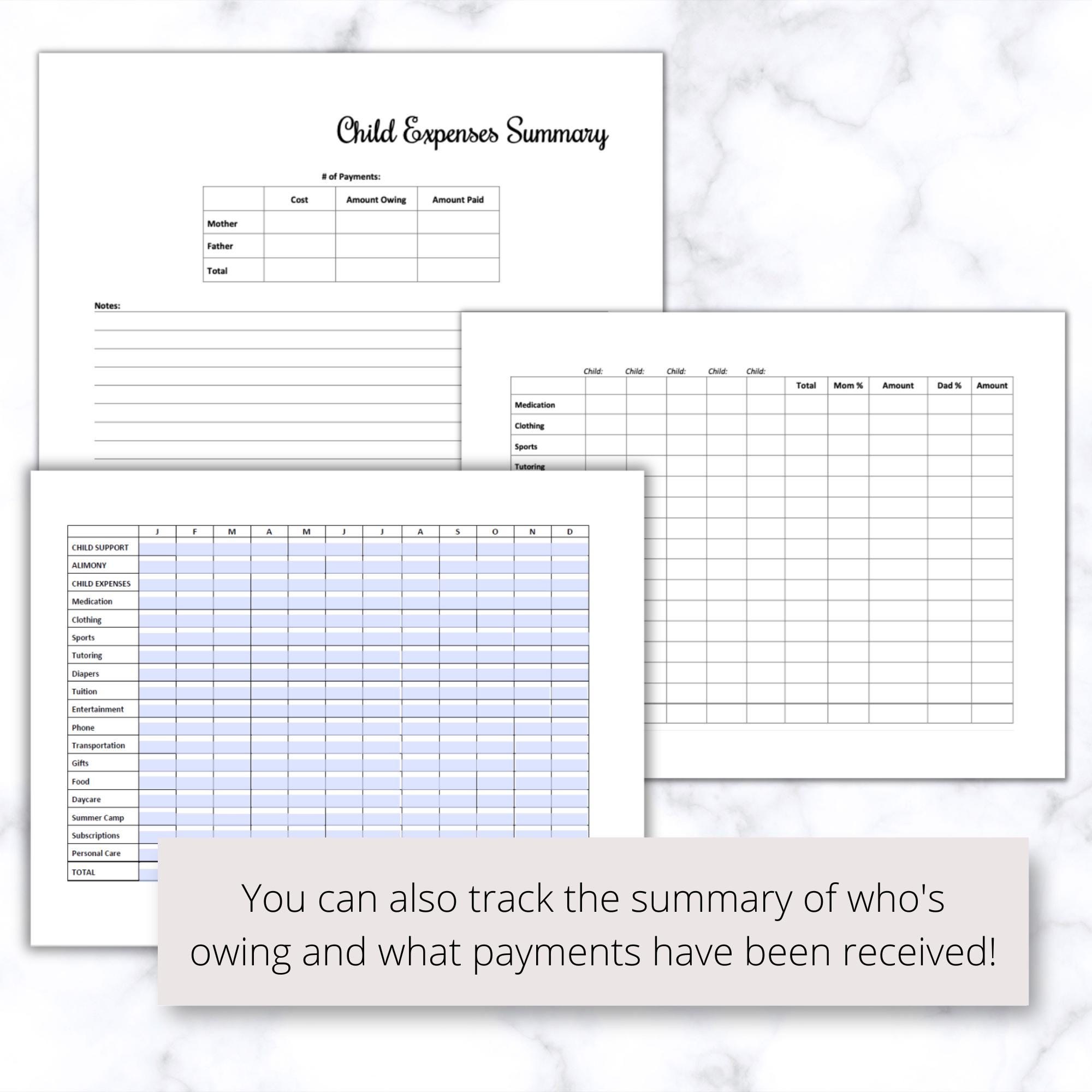 Child Support Tracker Printable PDF, Child Expenses Tracker for ...