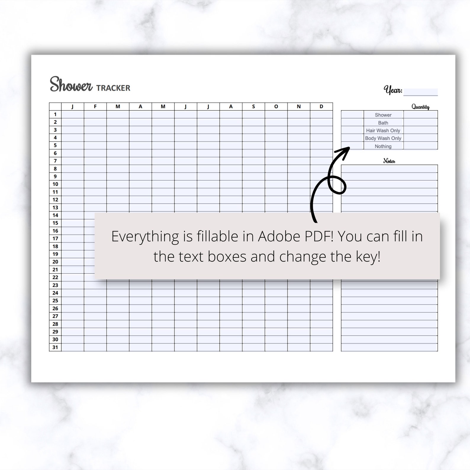 Shower Tracker Printable PDF, Bath Tracker, Shower Log Template, Hair ...