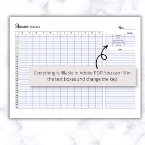 Shower Tracker Printable PDF, Bath Tracker, Shower Log Template, Hair Washing Tracker, Printable ...