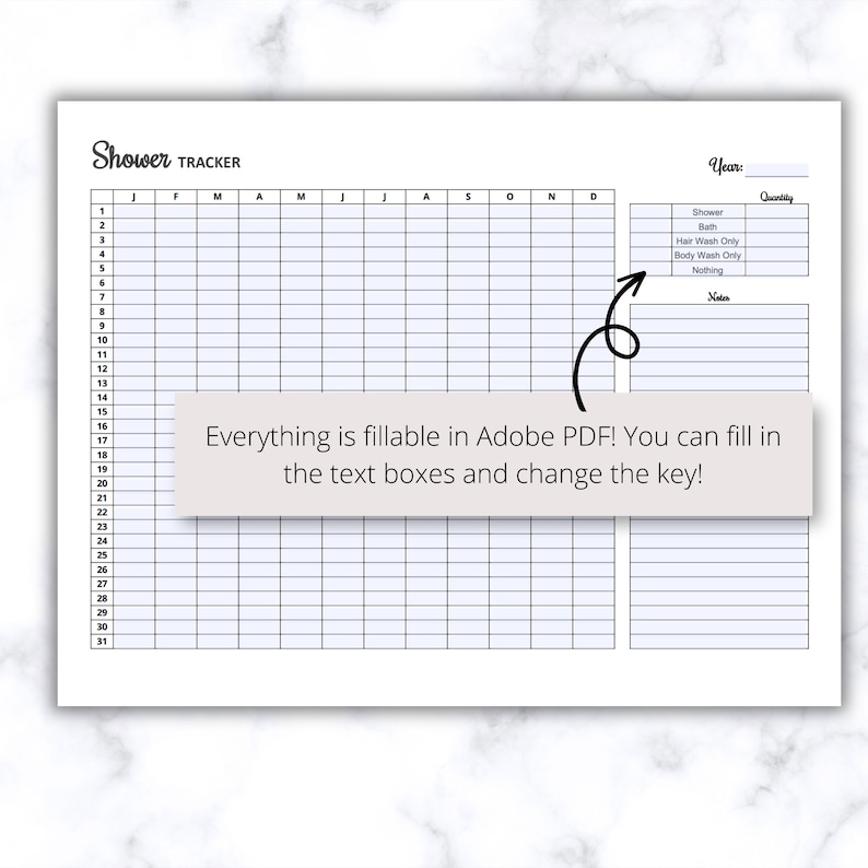 Shower Tracker Printable PDF, Bath Tracker, Shower Log Template, Hair ...