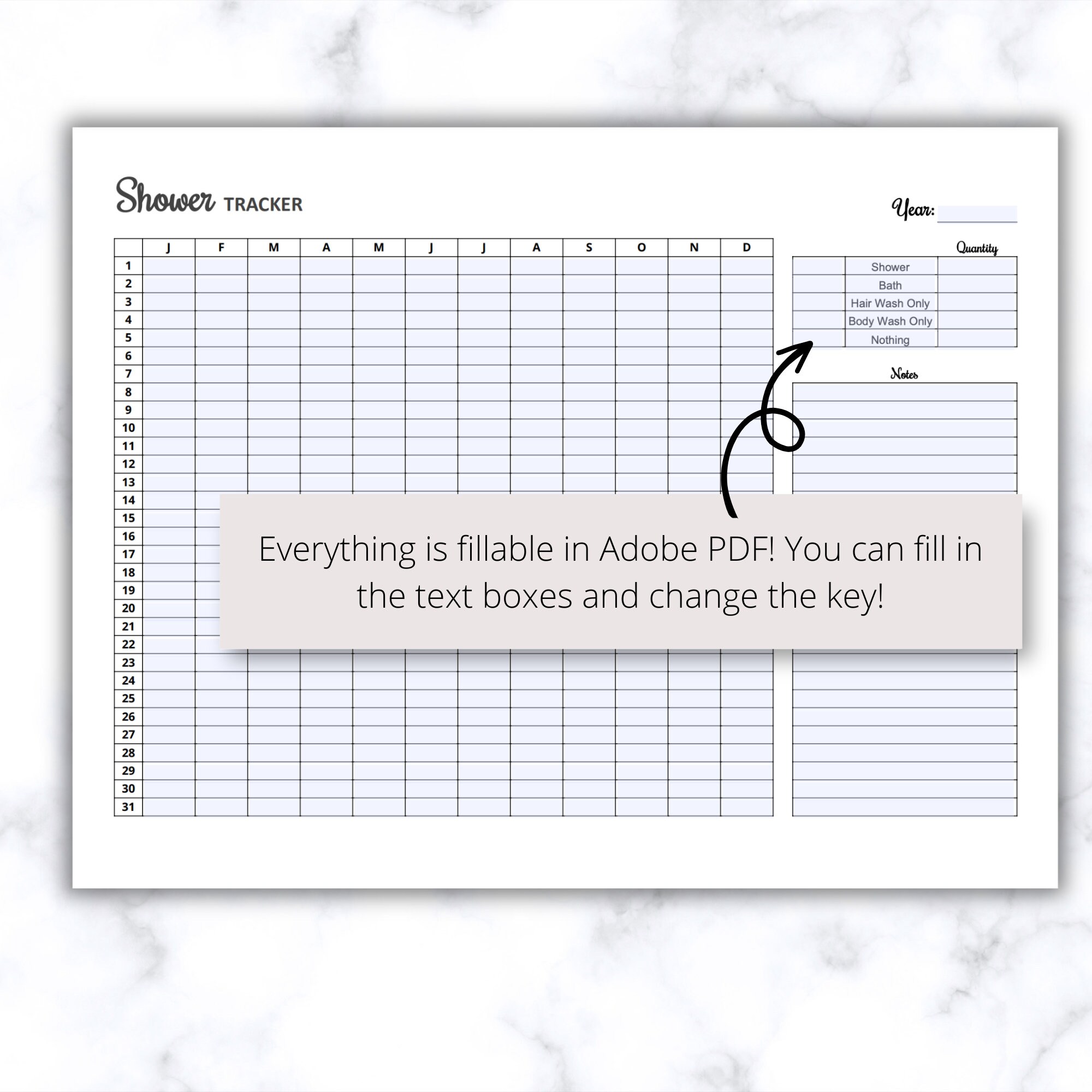 Shower Tracker Printable PDF, Bath Tracker, Shower Log Template, Hair ...