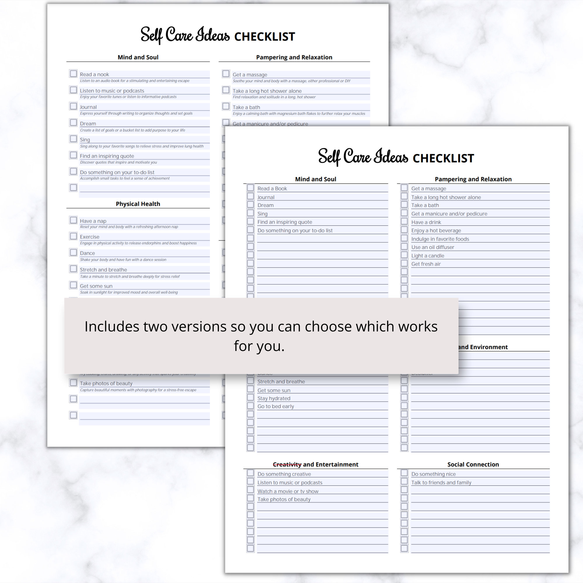 Self Care Ideas Checklist Printable PDF Self Care and Mental - Etsy