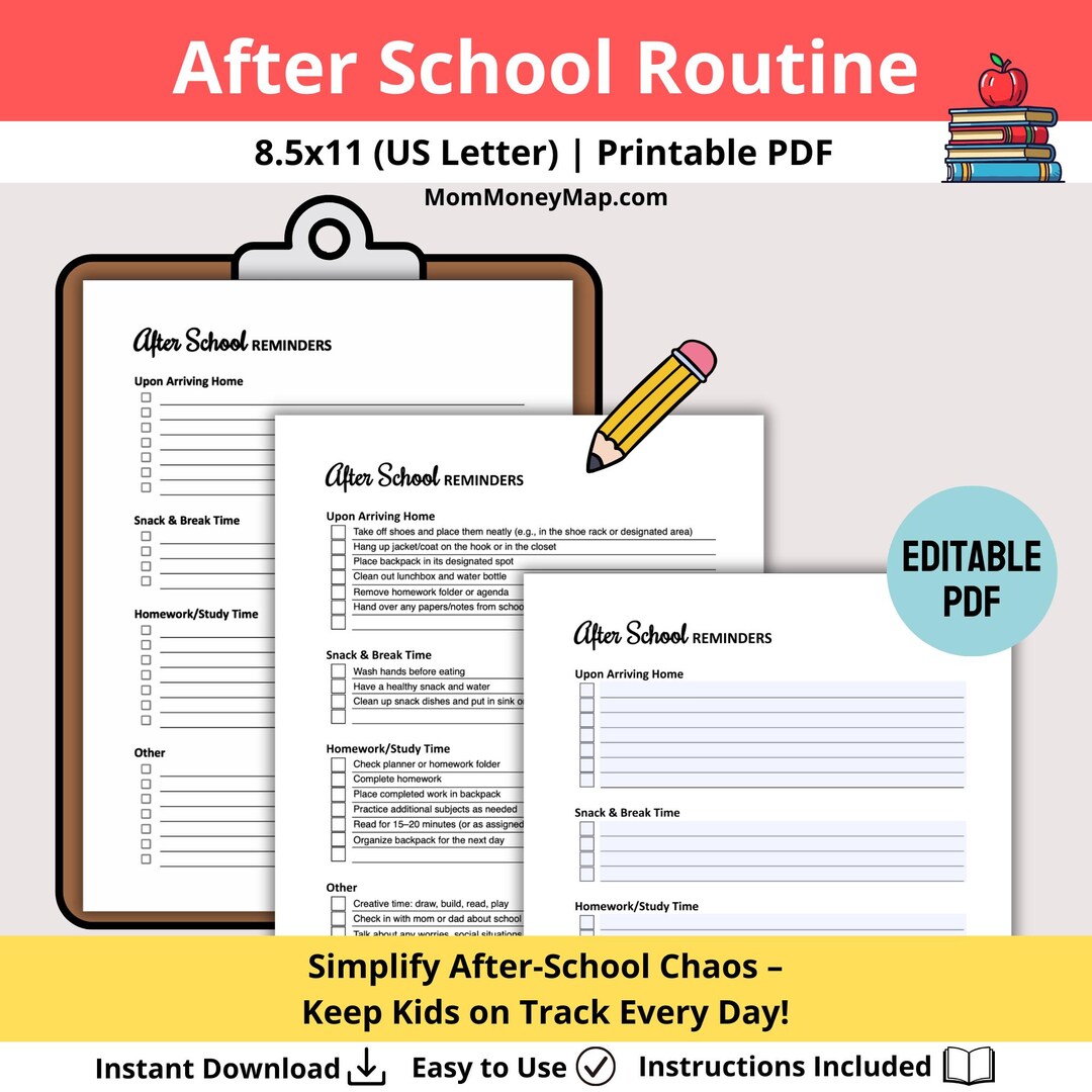 Editable After School Routine Chart: Kids Daily Planner (printable PDF ...